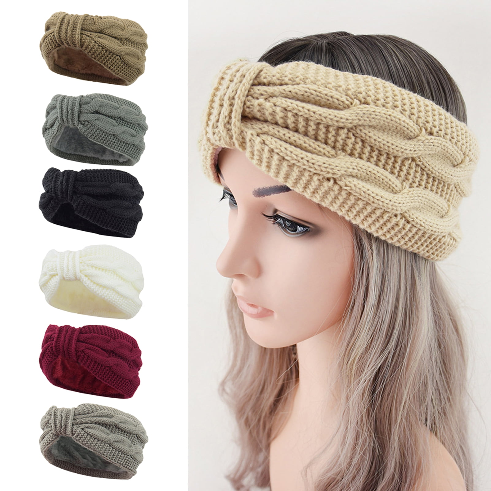 Eoperou Fleece Lining Thickened Warm Wide Knitting Headband Women Twist ...