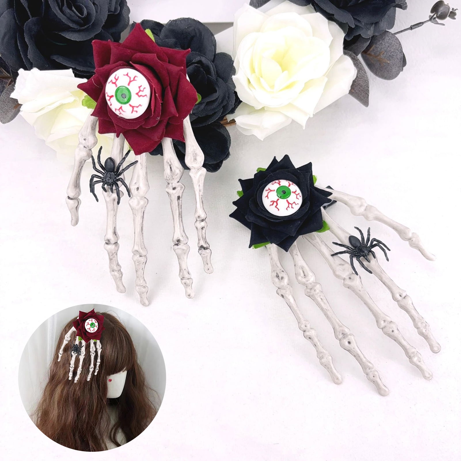 Eoperou Halloween Skeleton Hand Hairpin - Rose Flower Spider Hair Clips ...