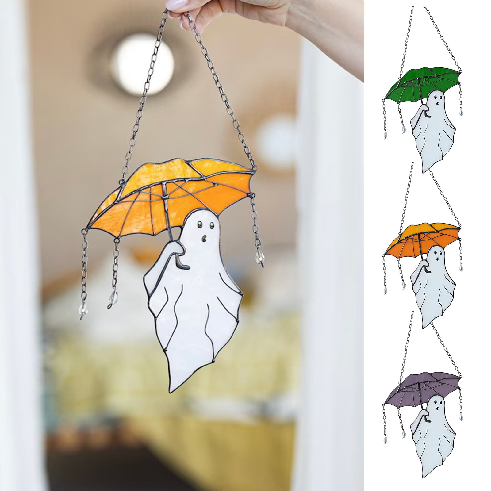 Eoperou Halloween Umbrellas Ghost Hanging: Stained Glass Cartoon Ghost ...