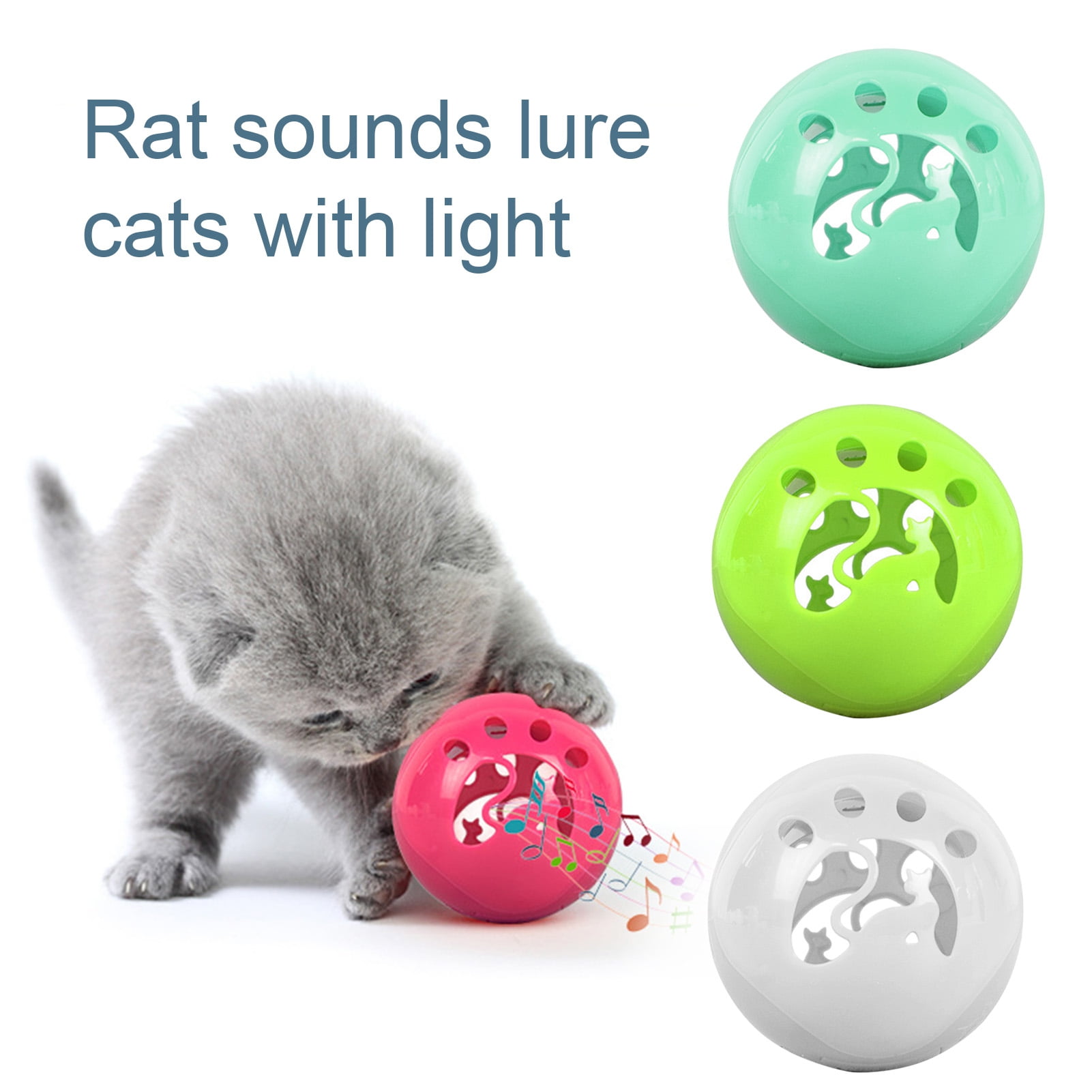 Eoperou LED Sound Flashing Funny Rolling Bell Ball Interactive Cat Toy ...
