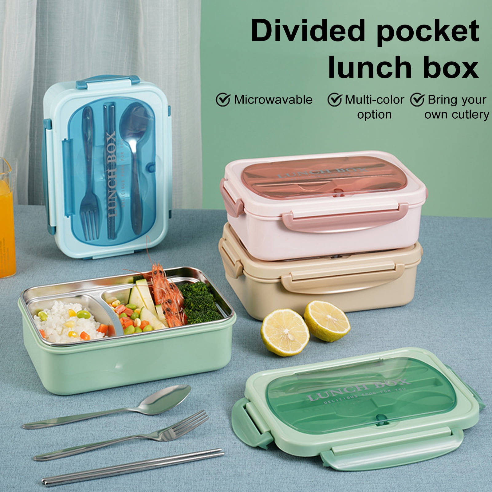 Eoperou Leak Proof Bento Box: 3-Compartment Lunch Container with ...
