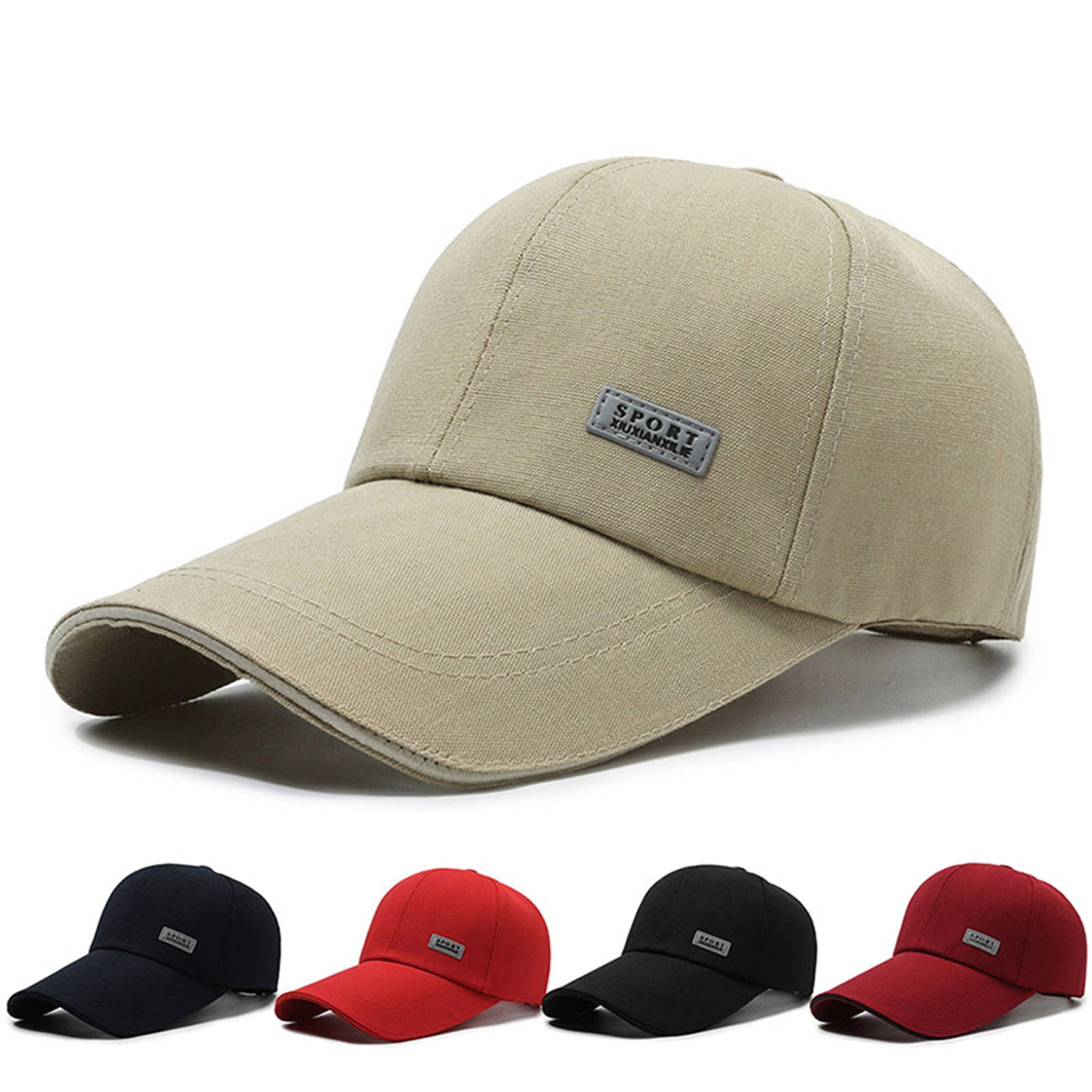 Eoperou Men Baseball Hat Long Hard Brim Solid Color Sunscreen Anti-UV ...