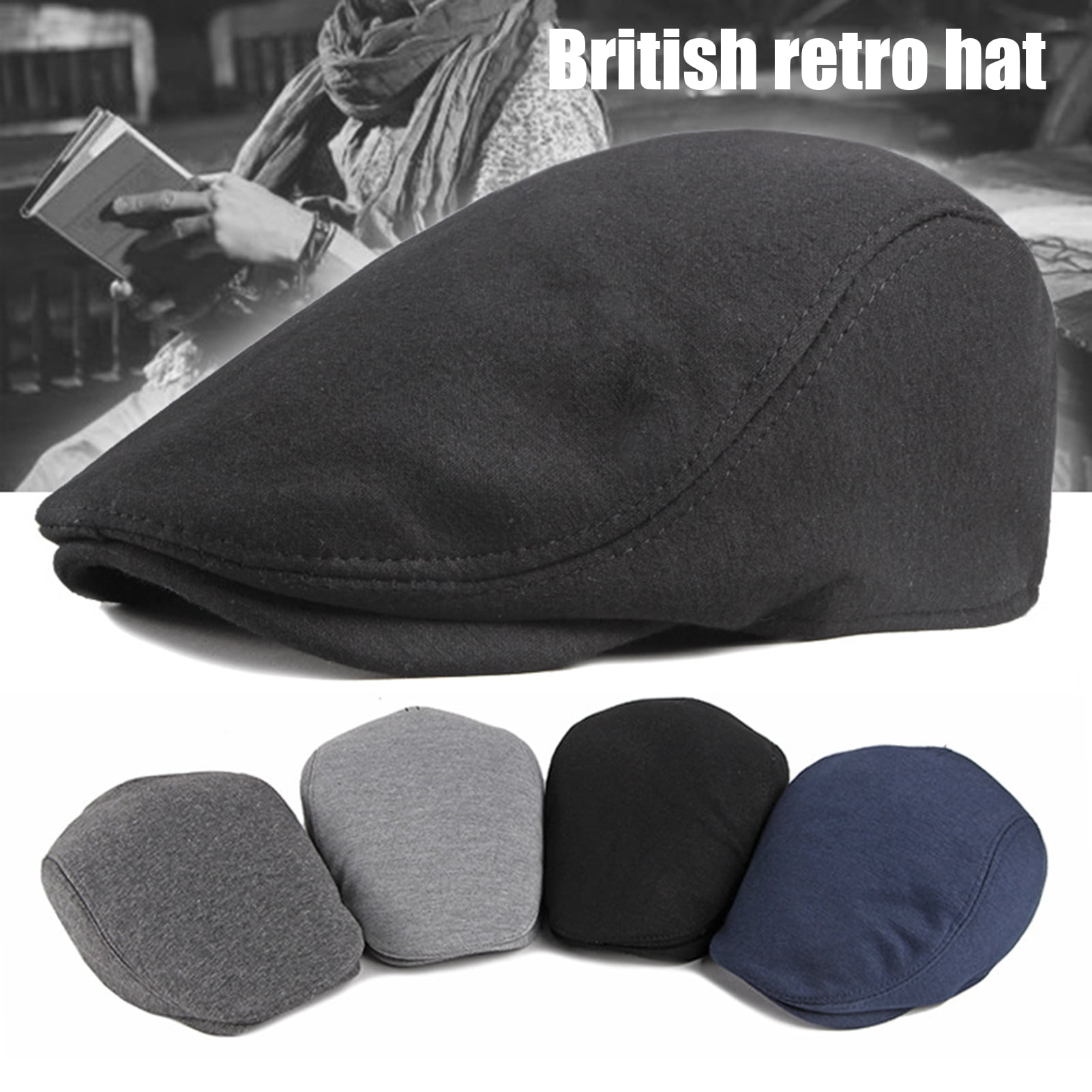 Eoperou Men Retro Advanced Hat Solid Color Casual Portable Sun Protection Anti-UV Literary ...