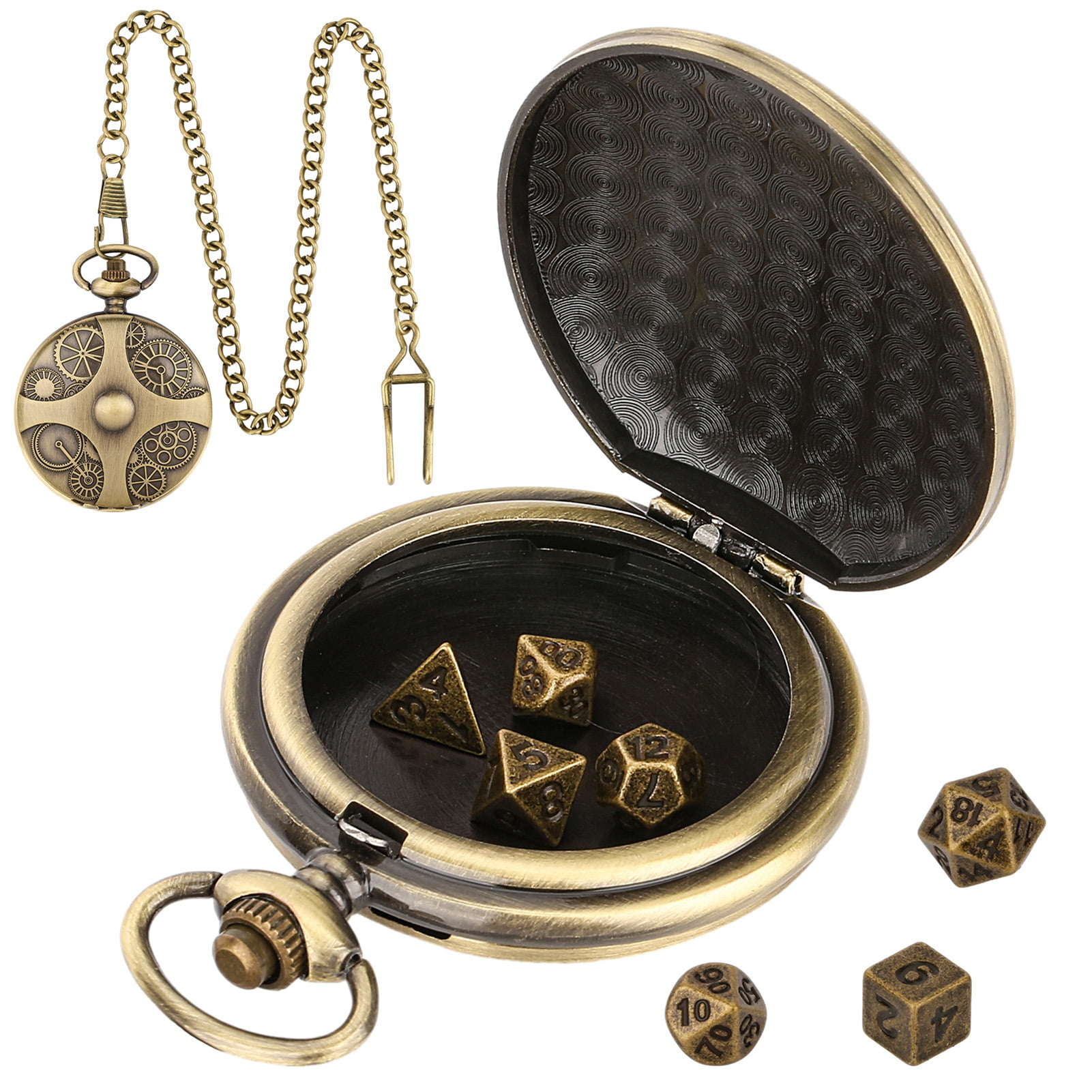 Eoperou Mini DND Dice Set Steampunk Gear Pocket Watch Dice Set Metal D ...