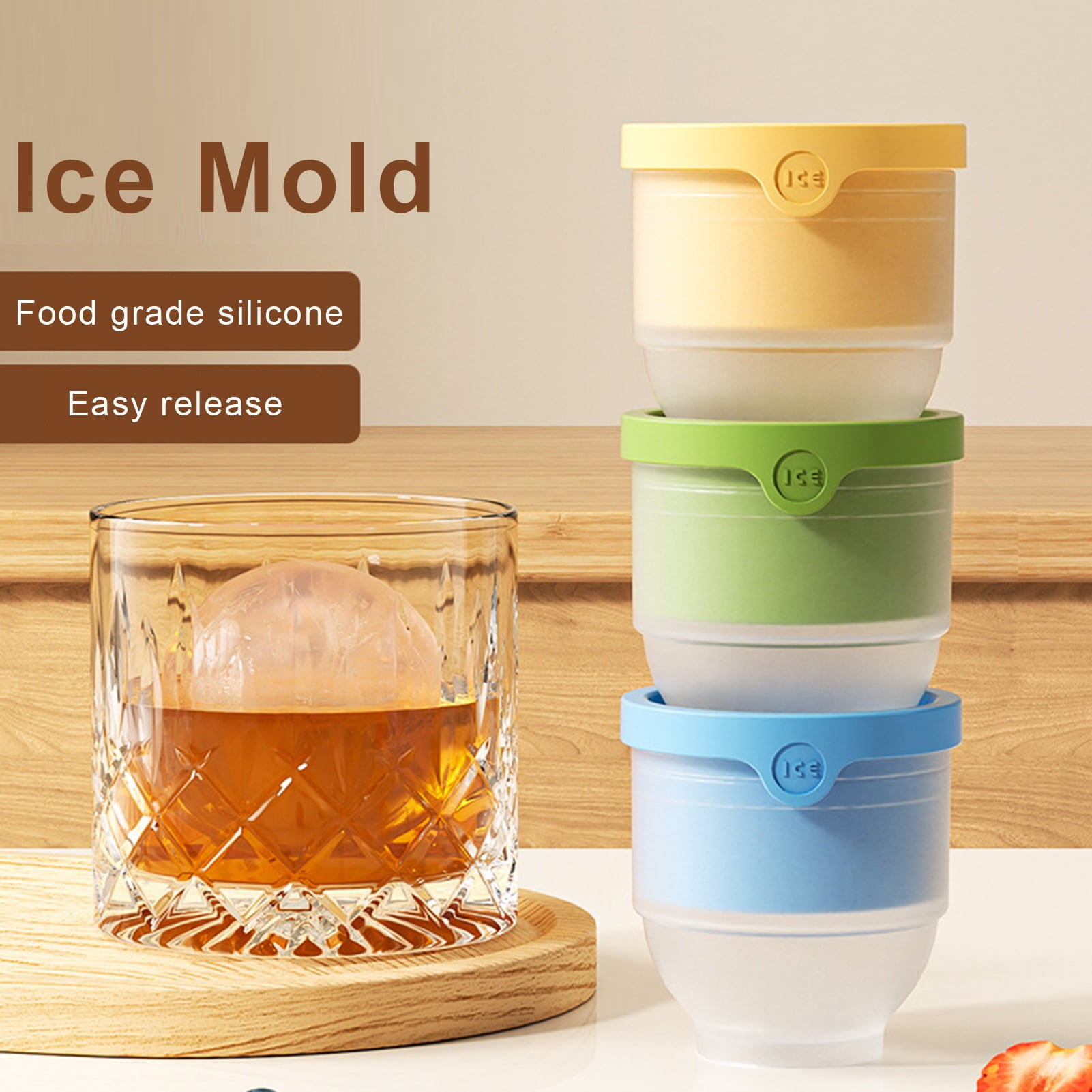 Eoperou Round Ice Ball Maker Silicone Ice Mold for Whiskey Cocktails ...