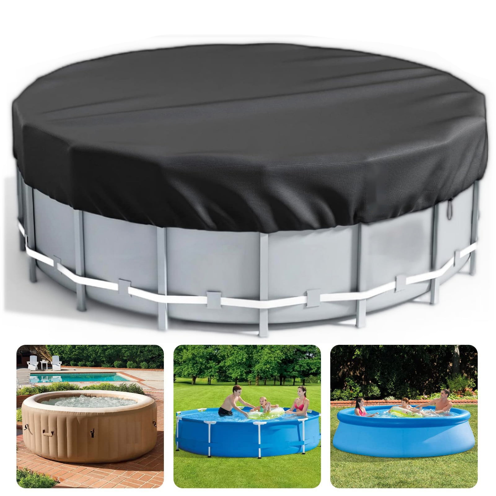 Eoperou Round Pool Cover Solar Covers for Above-Ground Pools Reduce ...