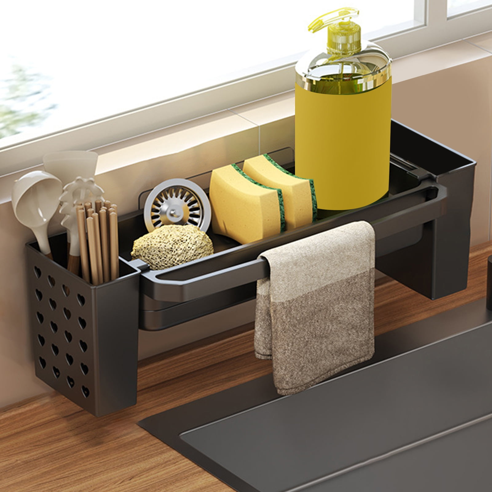 Eoperou Sink Drain Rack with Hanging Rod Chopstick Holder - Rust ...