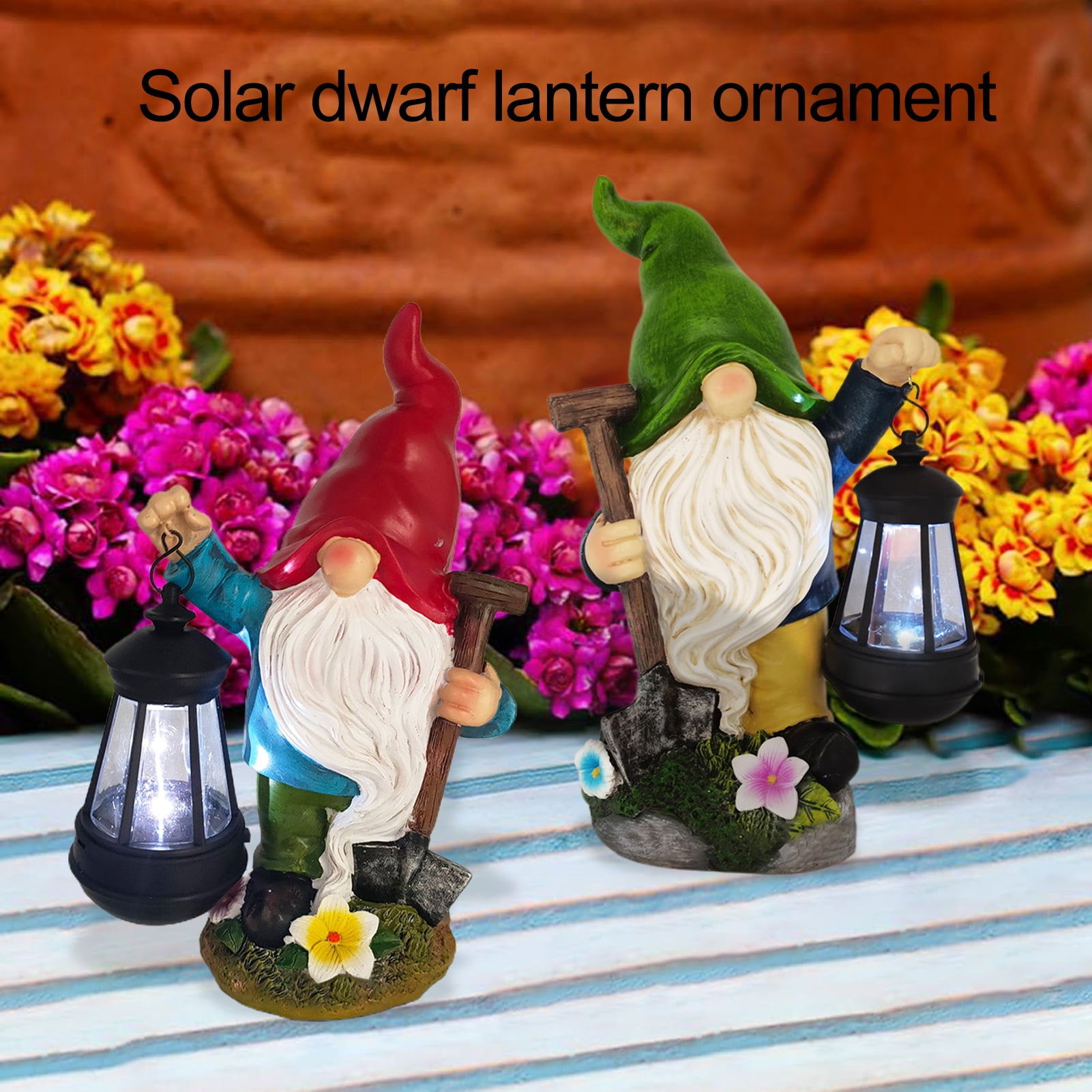 Eoperou Solar Garden Gnome Figurine - with LED Lantern, Waterproof ...