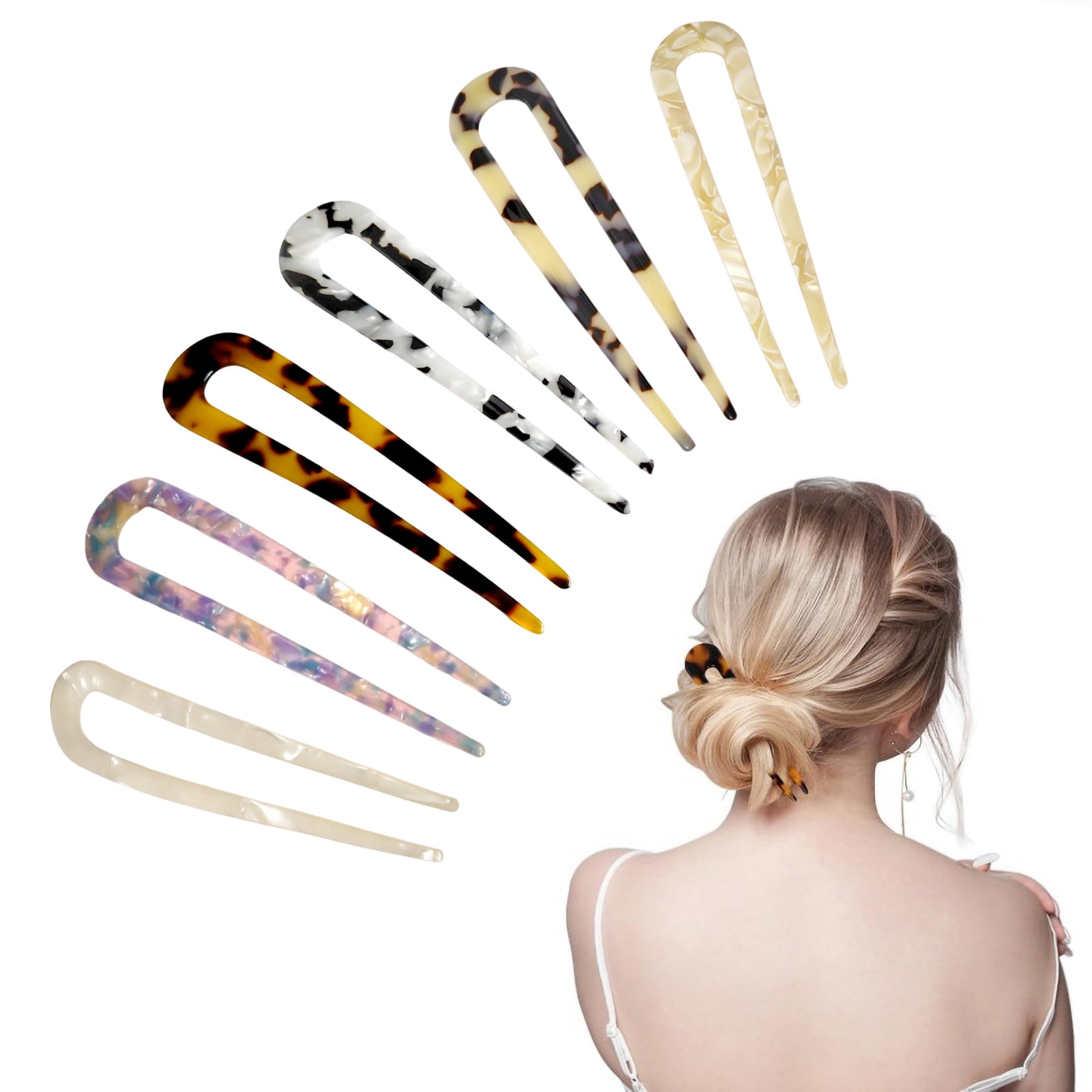 Eoperou Updo Hair Stick U-Shaped Acrylic Bun Hairpin Acrylic Secure ...
