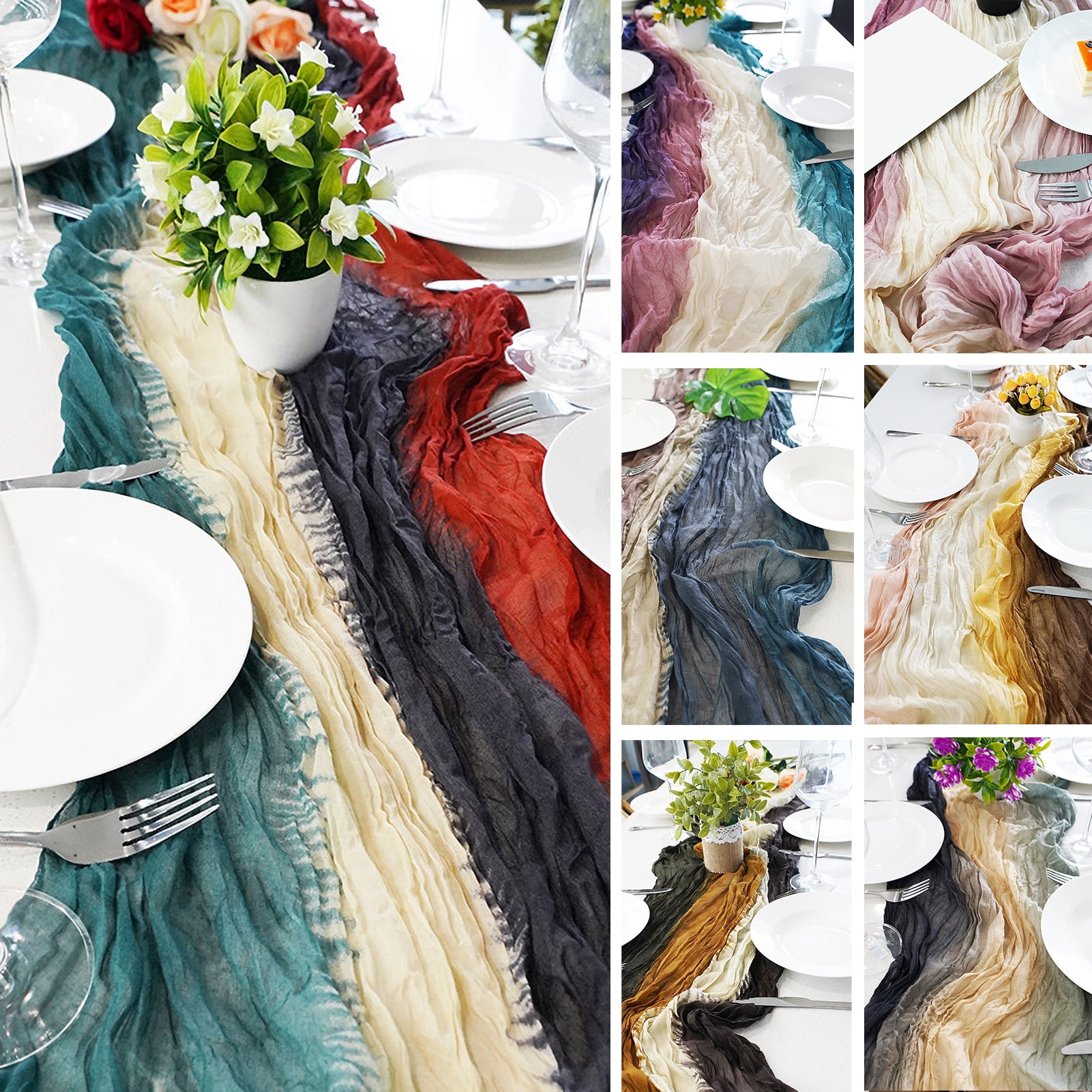 Eoperou Wedding Table Runner - Bohemian Gauze Pleated Tie-dye, Stain ...