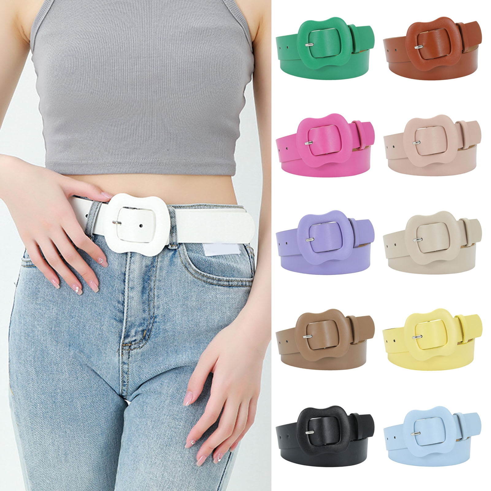 Eoperou Women Belt Multi Holes Adjustable Length Gourd Buckle Faux ...