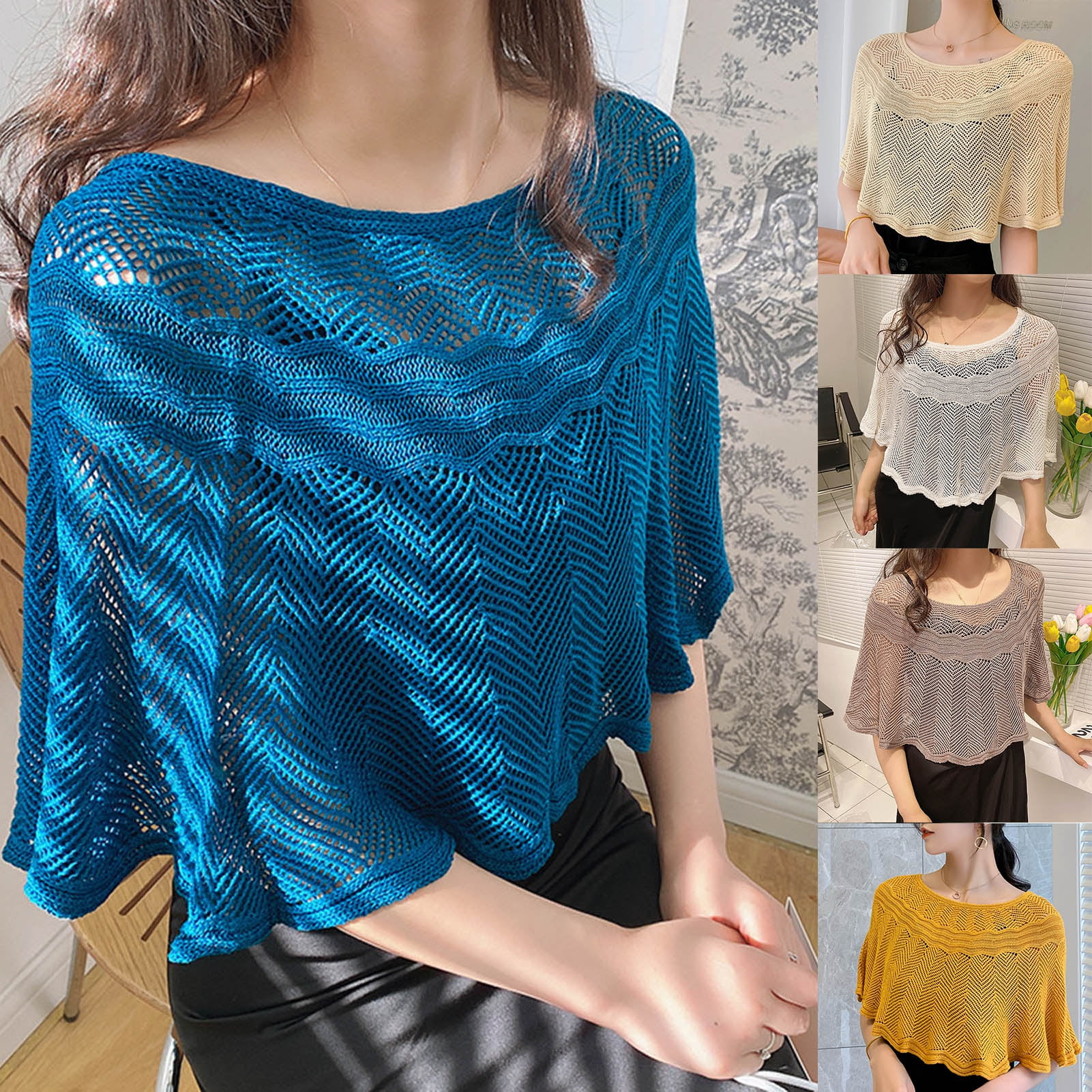 Eoperou Women Shawl Hollow Out Sun Protection Summer Cut-out Anti Sun ...