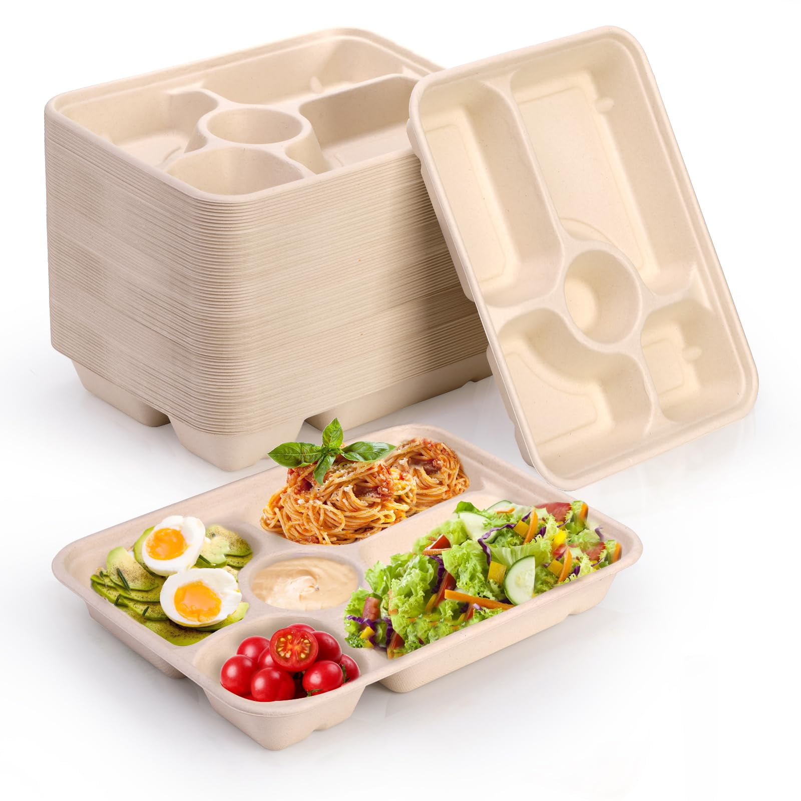 Eorbow 50 Pack 5 Compartment Disposable AFN1Paper Plates, x 8 ...