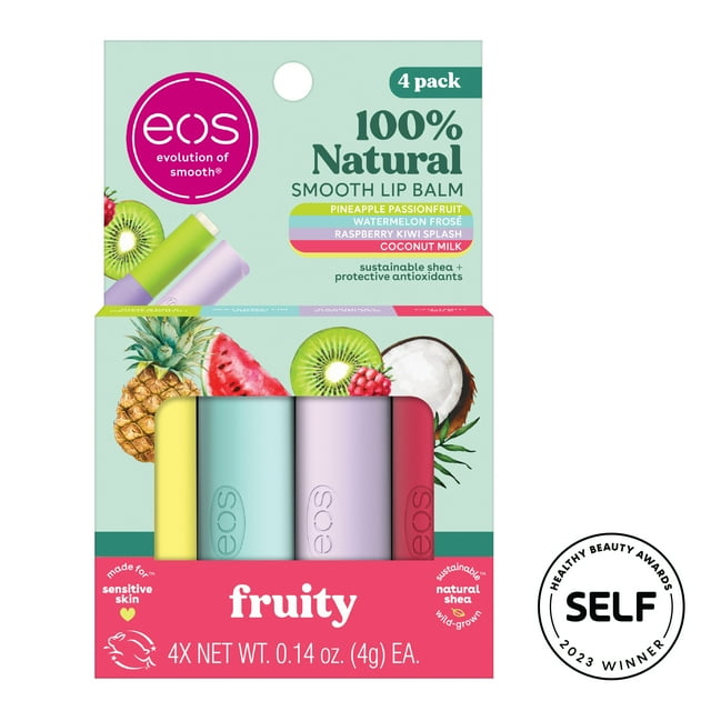 Eos 100% Natural Lip Balm Sticks- Fruity Variety Pack, 0.14 oz, 4 Per ...