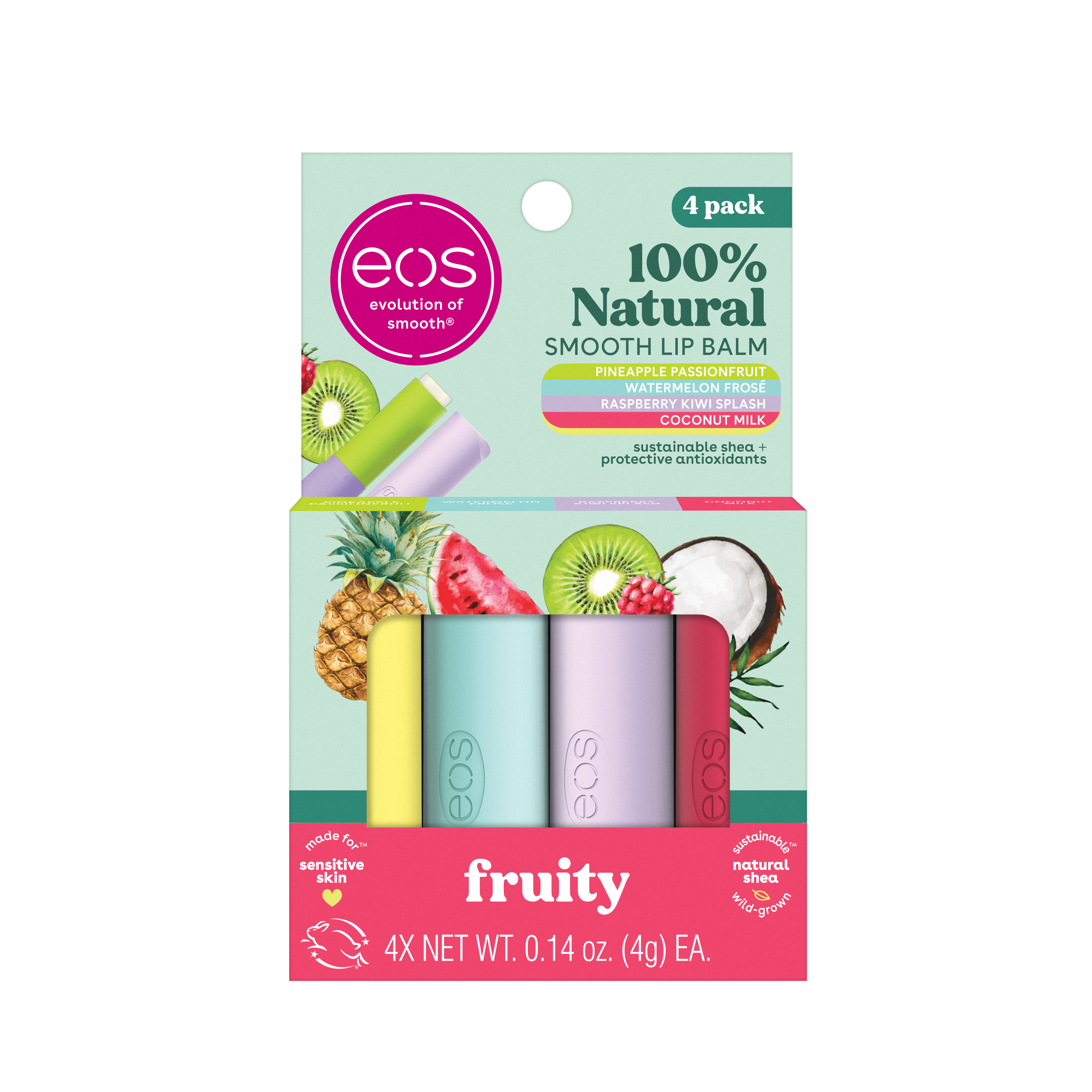 Eos 100% Natural Lip Balm Sticks- Fruity Variety Pack, 0.14 oz, 4 per ...