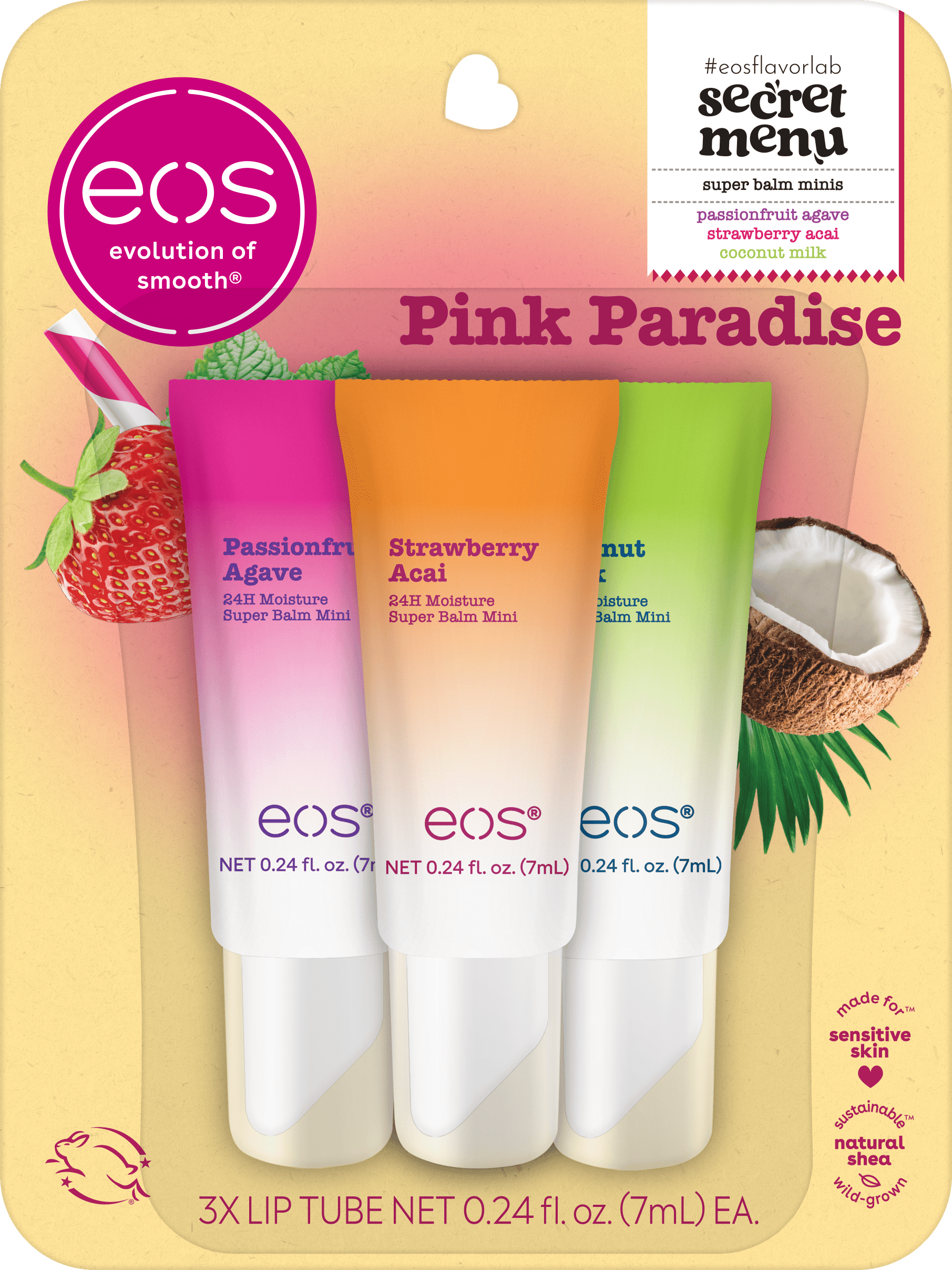 eos 24H Moisture Lip Balm Minis Pink Paradise 3-Pack Nourishing Dry ...
