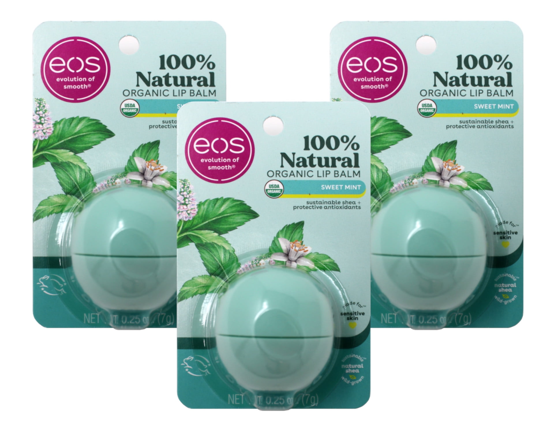 Eos Organic Lip Balm Sweet Mint Lasting Hydration Lip Care 0.25oz, Pack ...