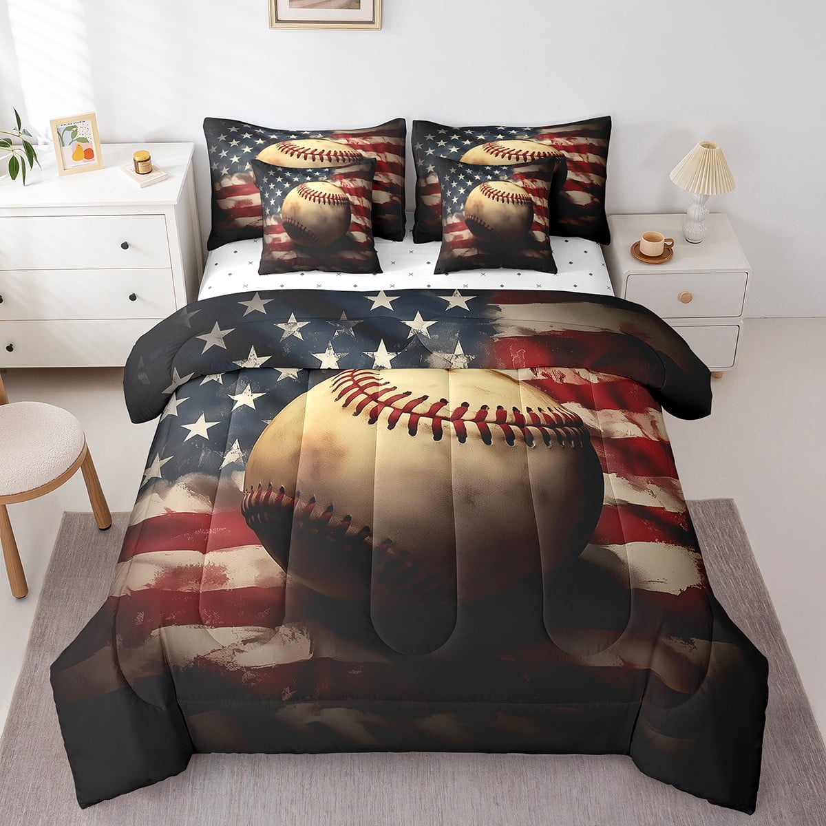 Eosebridal Baseball Comforter Set Full Size 7 Pieces Baseball Games 3D ...