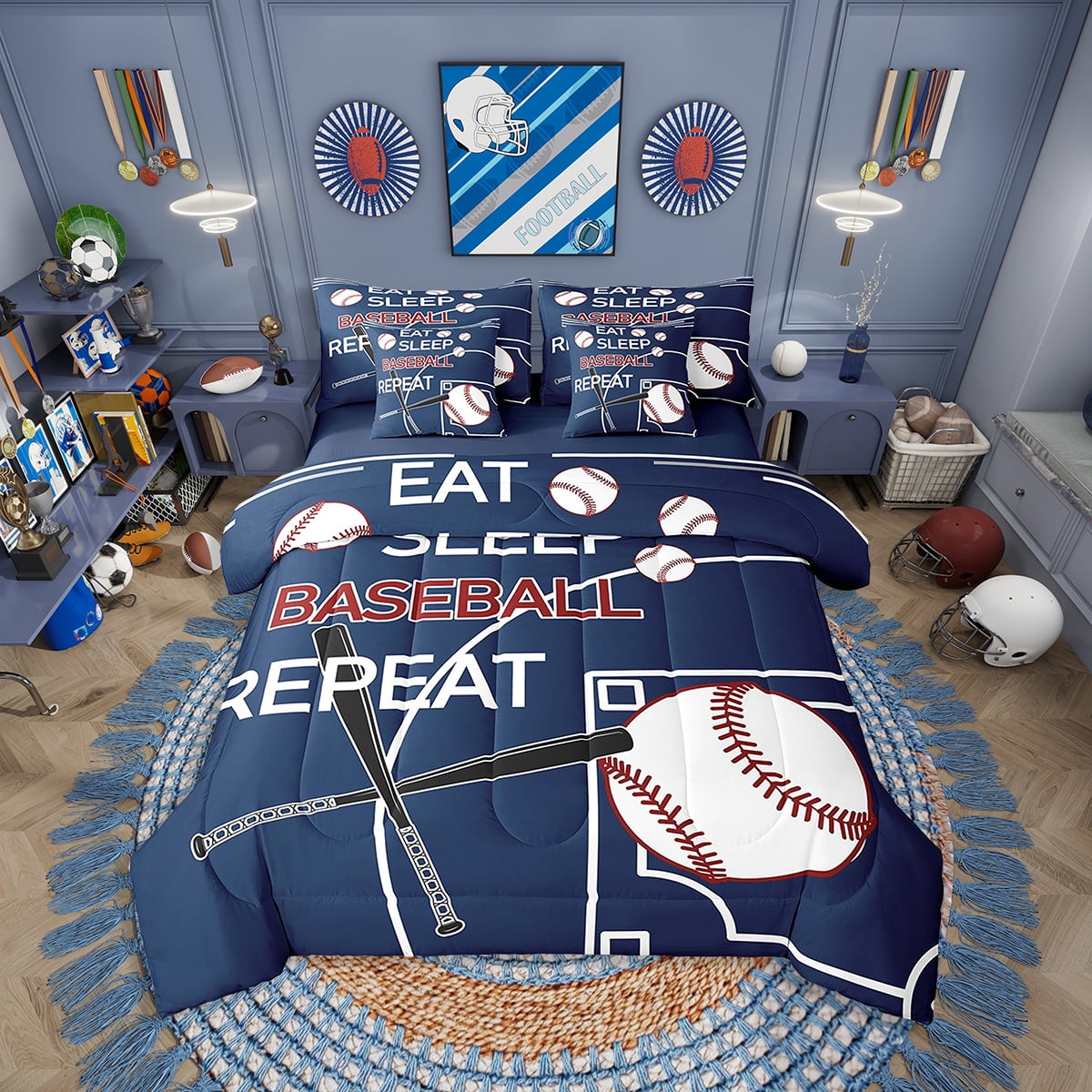 Eosebridal Baseball Comforter Set King Size 7 Pieces Baseball Games ...