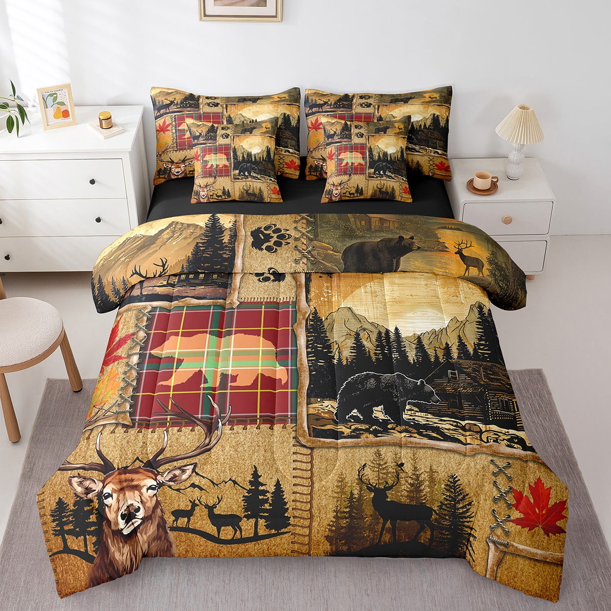 Eosebridal Bear Comforter Set 7 Pieces King Size Rustic Cabin Country ...