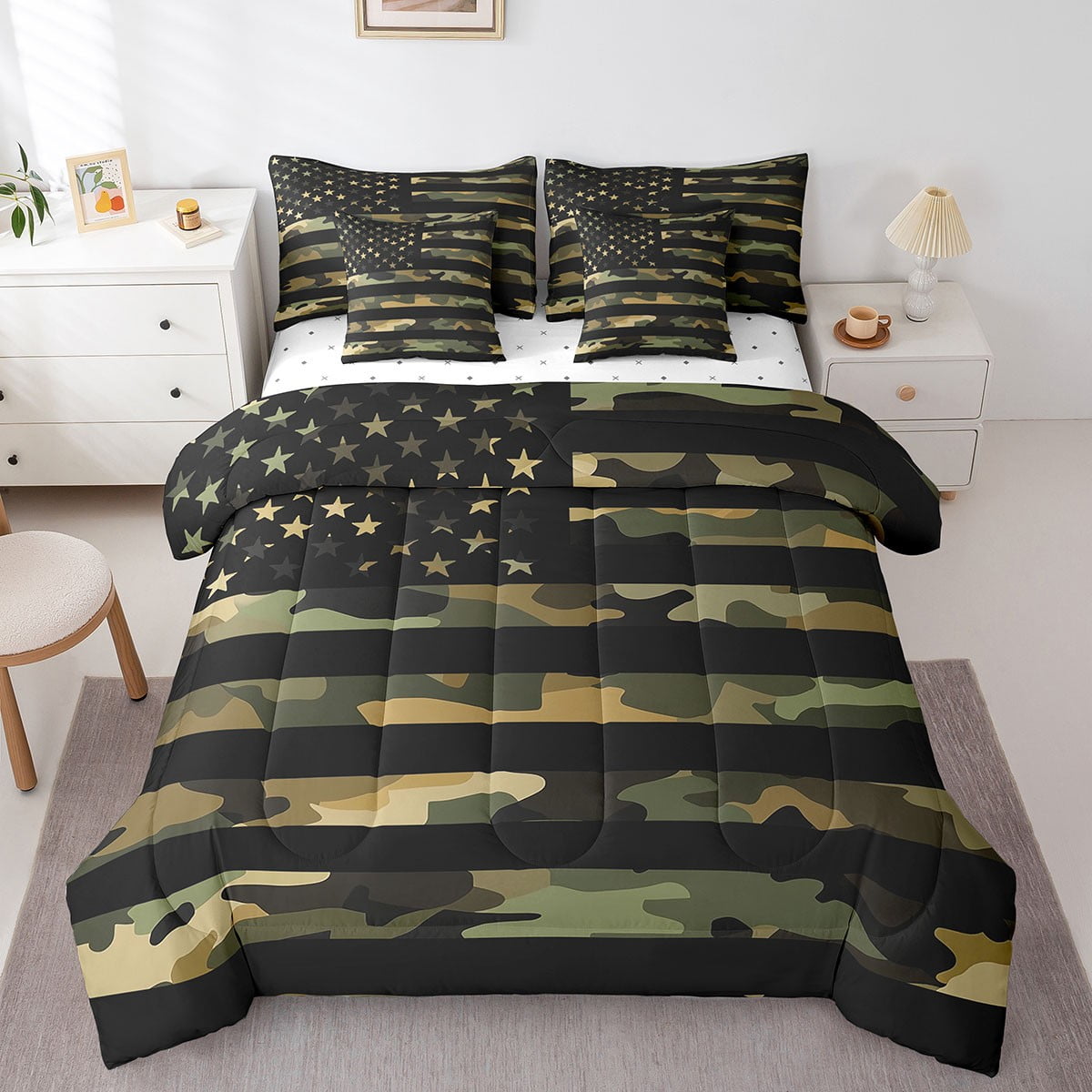 Eosebridal Camouflage Comforter Set 7 Pieces Twin Size,Camo American ...