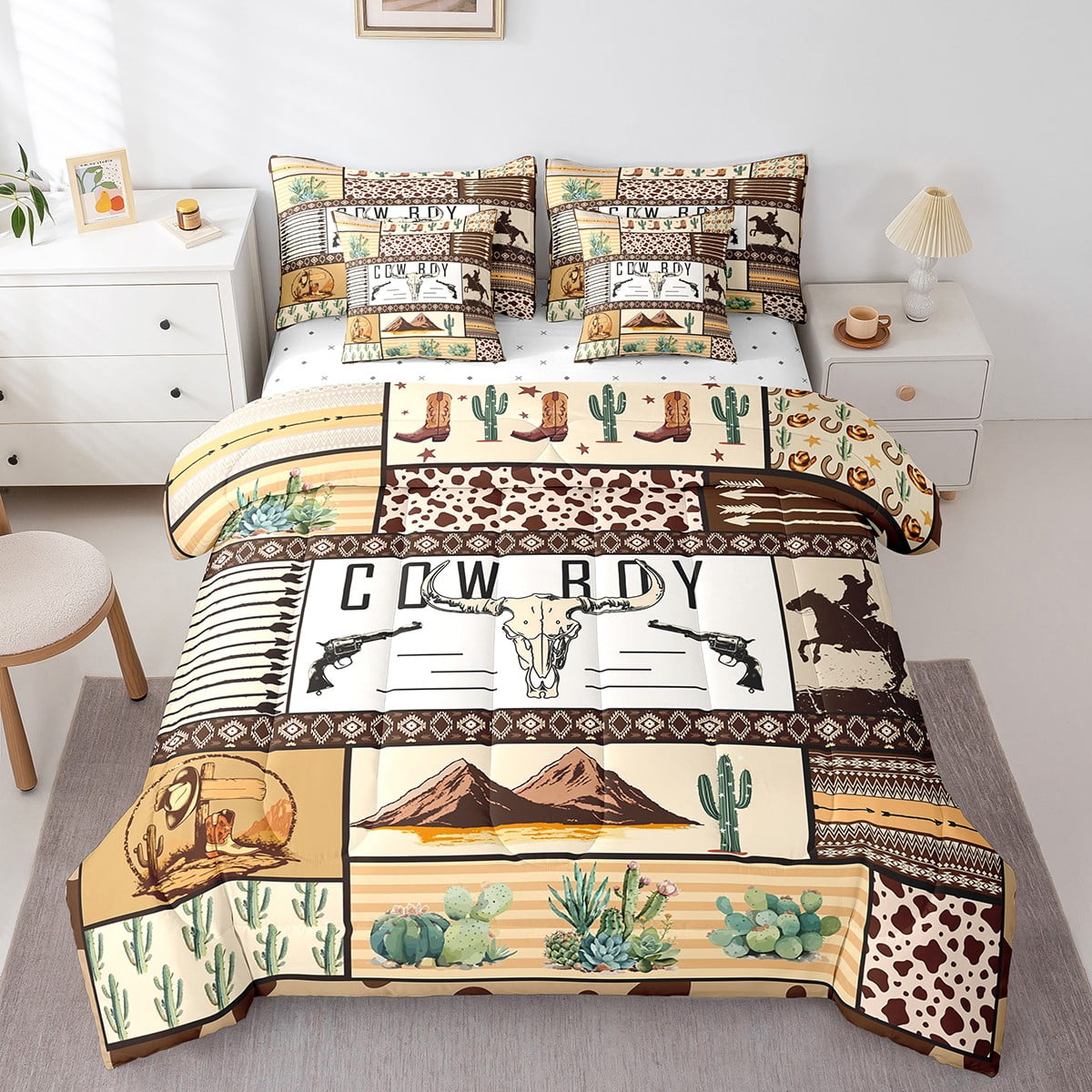 Eosebridal Cowboy Comforter Set 7 Pieces Twin Size,Western Cow Skull ...