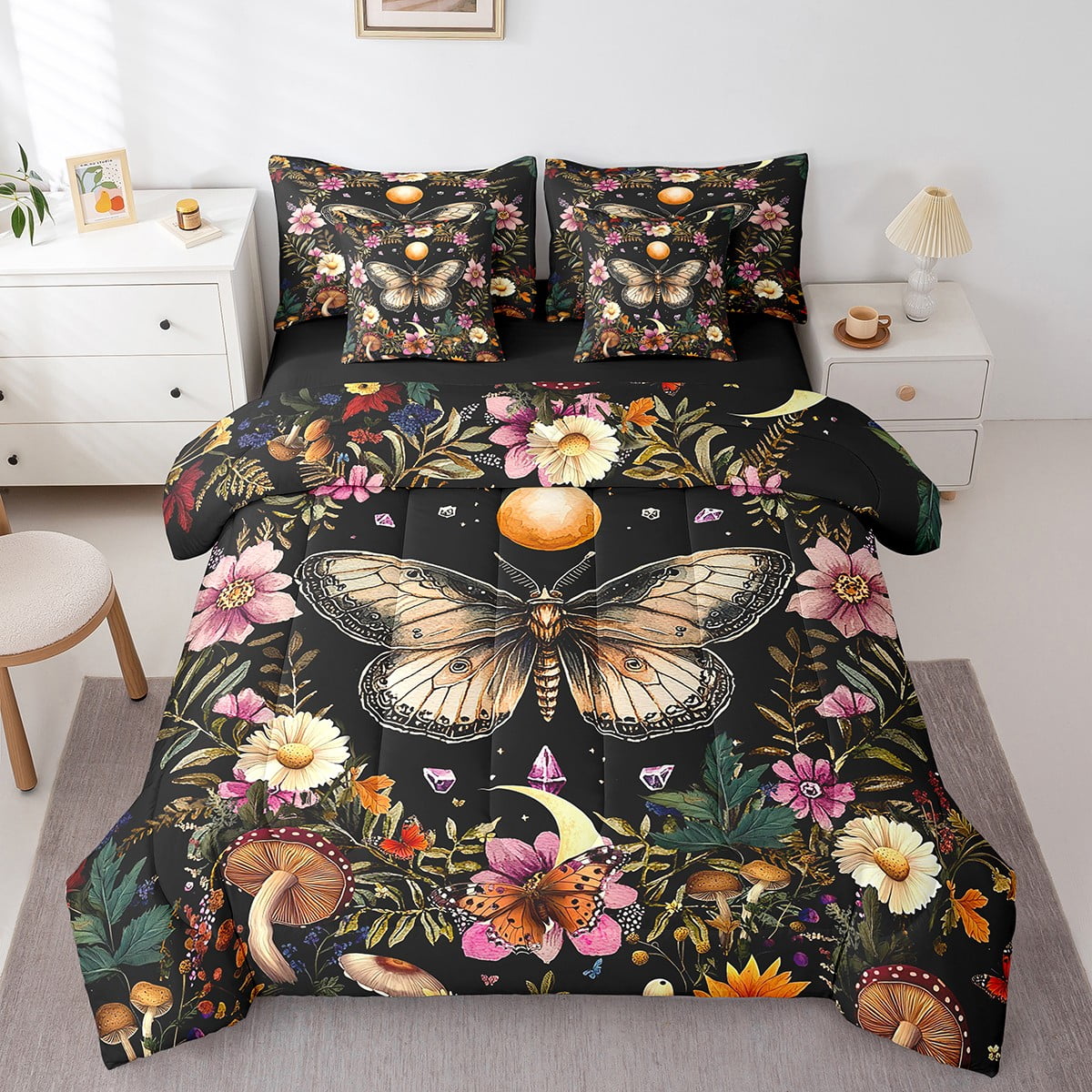 Eosebridal Death Moth Comforter Set 7 Pieces Full Size,Bohemian Sun and ...