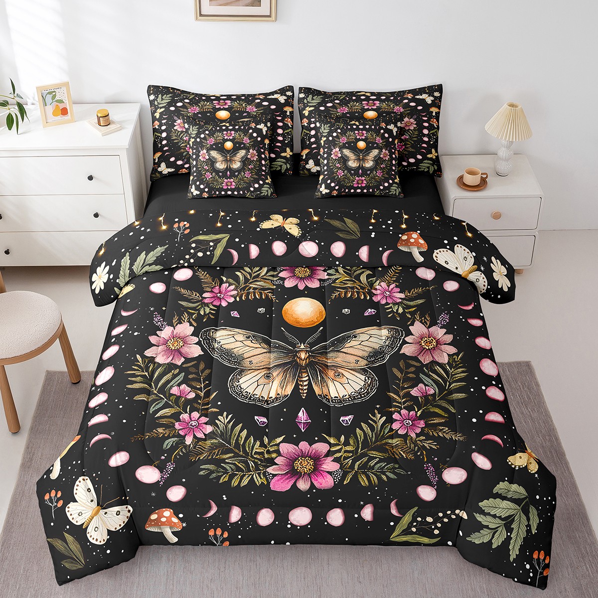Eosebridal Death Moth Comforter Set 7 Pieces Twin Size,Bohemian Sun and ...