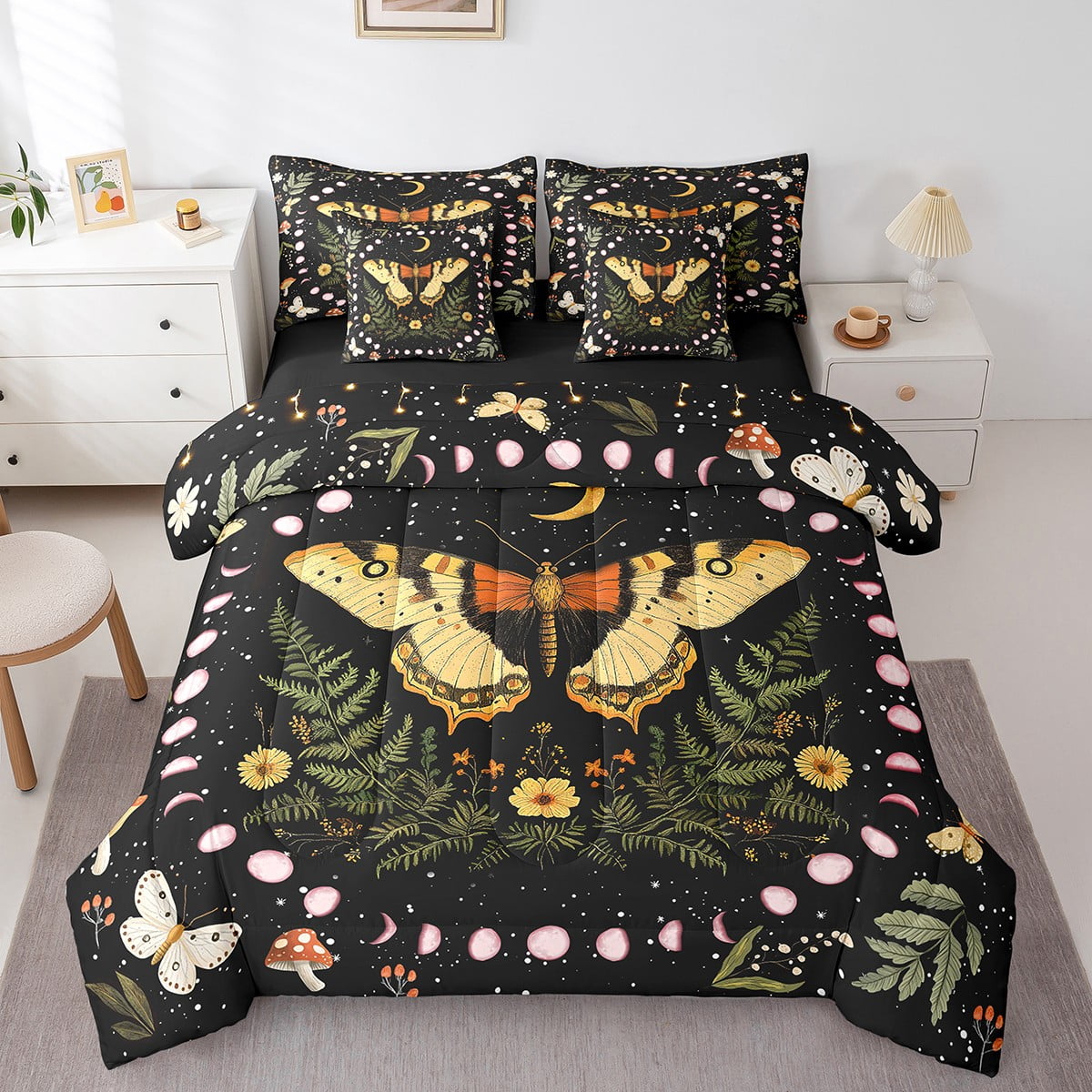 Eosebridal Death Moth Comforter Set 7 Pieces Twin Size,Bohemian Sun and ...