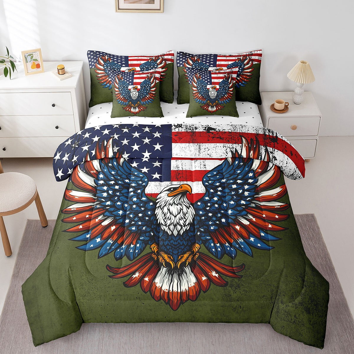 Eosebridal Eagle Comforter Set 7 Pieces Twin Size,American Flag Bedding ...