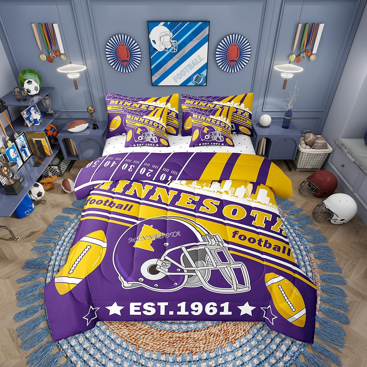 Eosebridal Football 7 Pieces Comforter Sets Full Size Minnesota Bedding ...