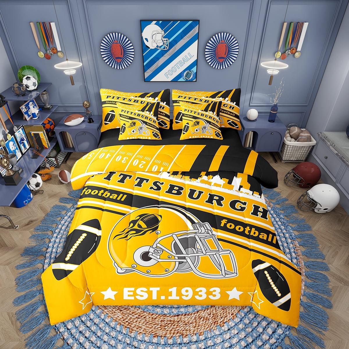 Eosebridal Football 7 Pieces Comforter Sets Queen Size Pittsburgh ...