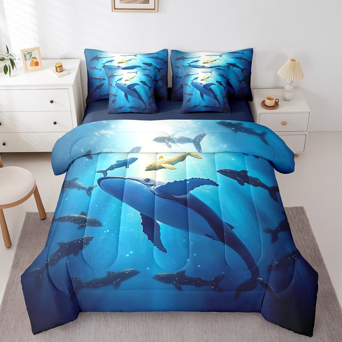 Eosebridal Dolphin Comforter Set 7 Pieces Queen Size Cute Ocean Animal ...