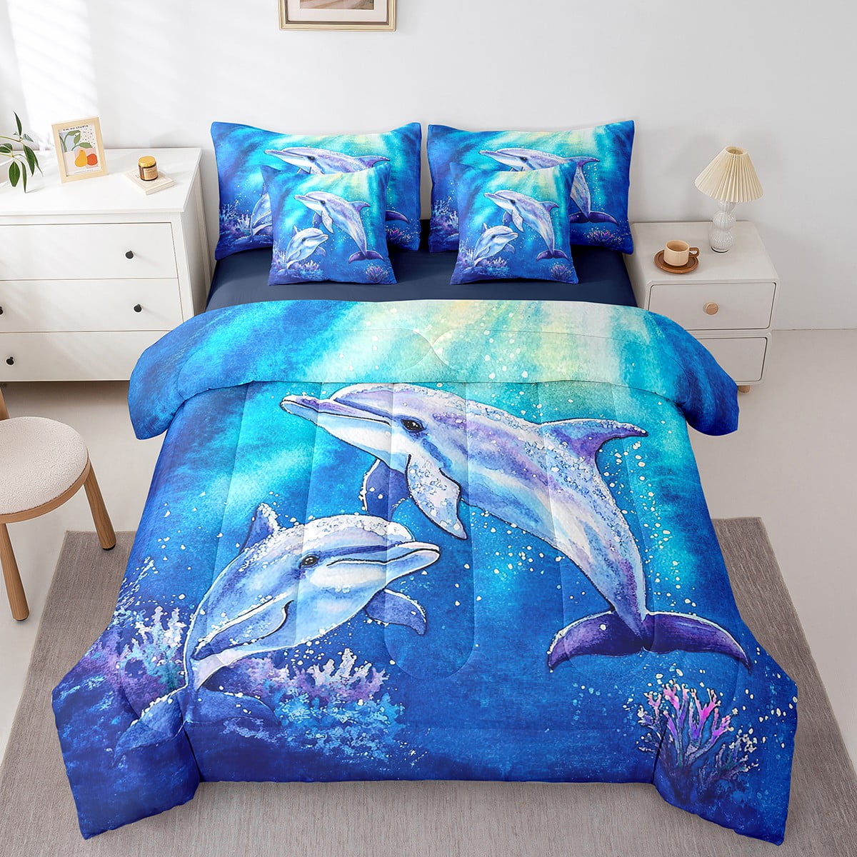 Eosebridal Dolphin Comforter Set 7 Pieces Queen Size Ocean Marine ...