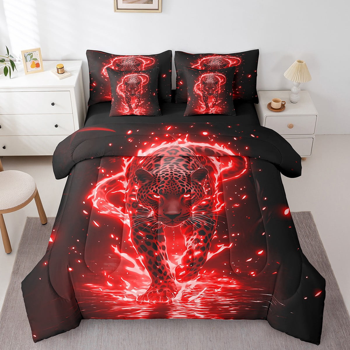 Eosebridal Leopard Red Comforter Set 7 Pieces Queen Size Safari Cheetah ...