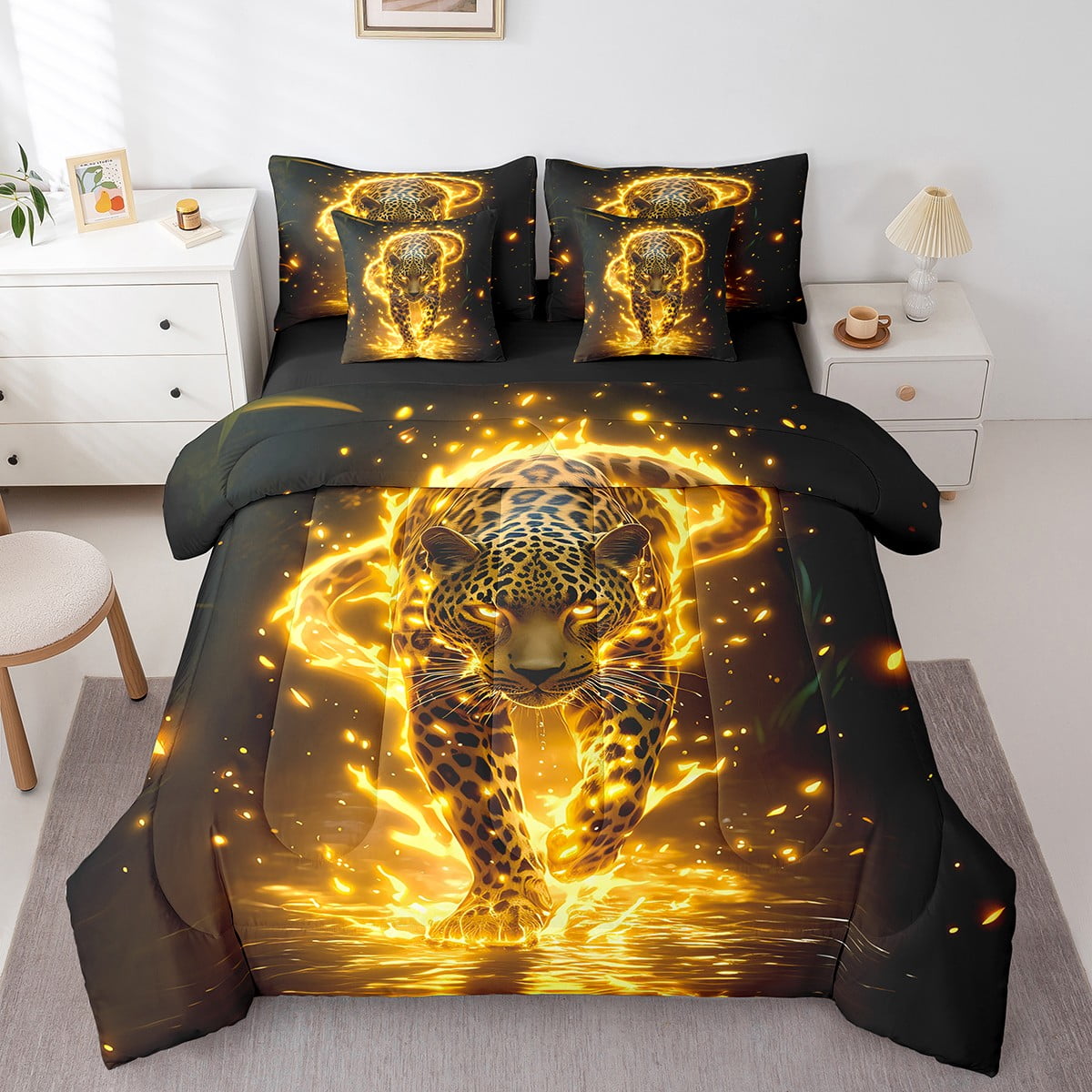 Eosebridal Leopard Yellow Comforter Set 7 Pieces Queen Size Safari ...