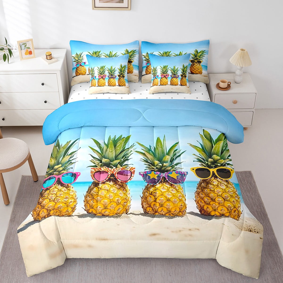 Eosebridal Pineapple Comforter Set 7 Pieces Twin Size Tropical Fruit ...