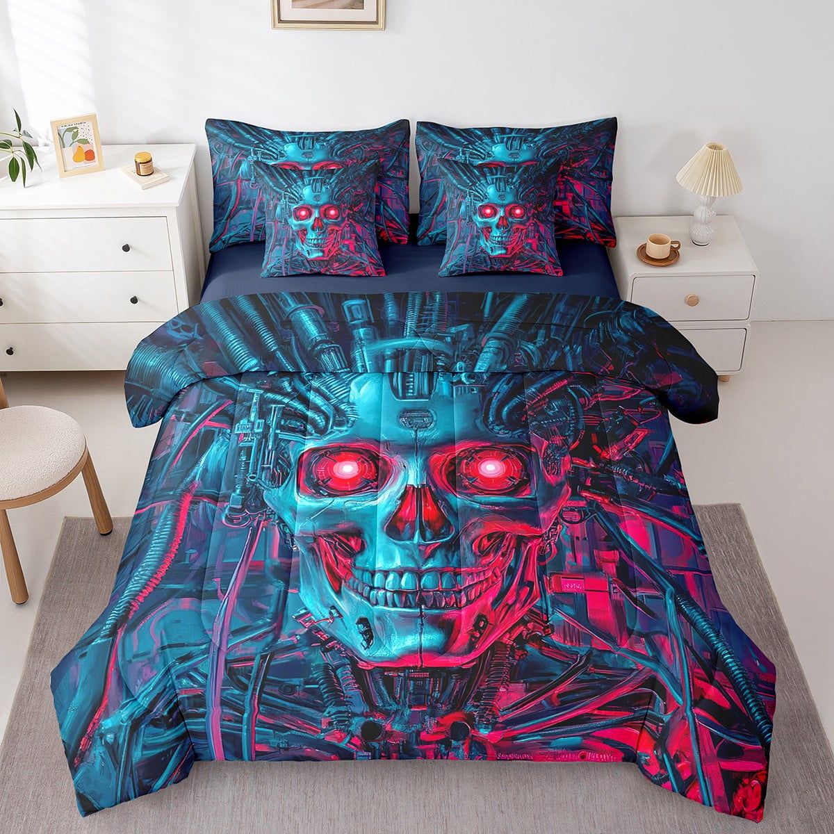 Eosebridal Skull Comforter Set 7 Pieces Queen Size Science Technology ...