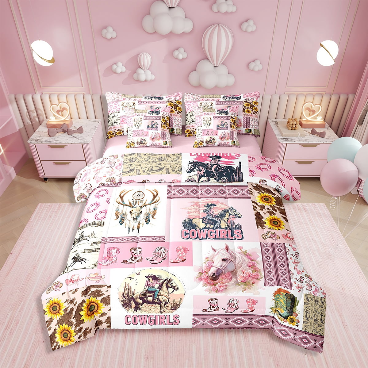 Eosebridal Pink Cowgirl Comforter Set 7 Pieces Full Size,Western ...