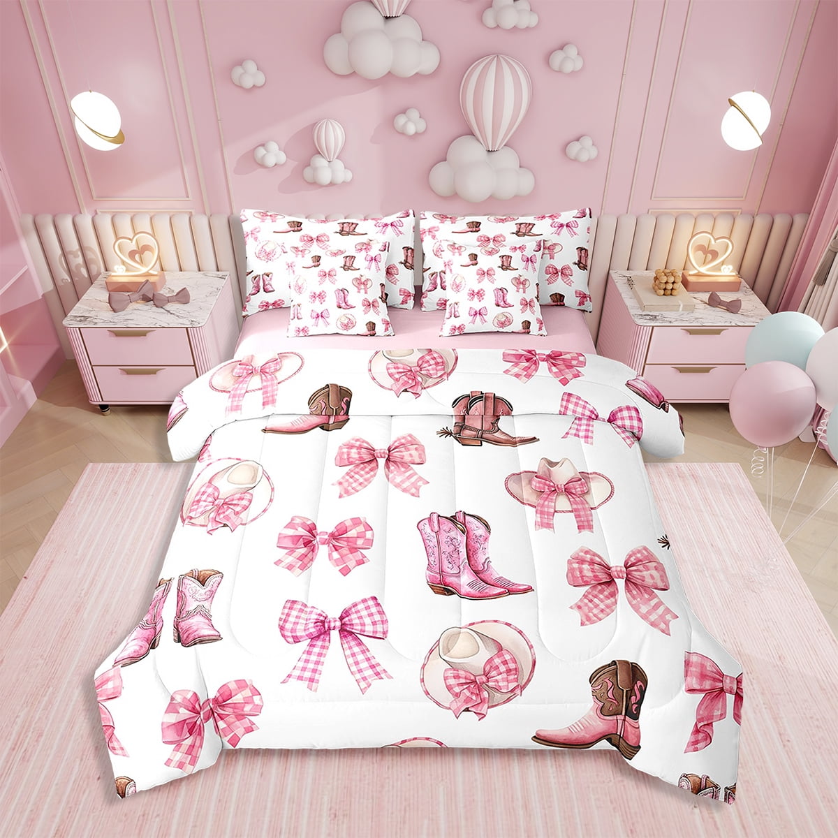 Eosebridal Pink Cowgirl Comforter Set 7 Pieces Twin Size,West Bowknot ...