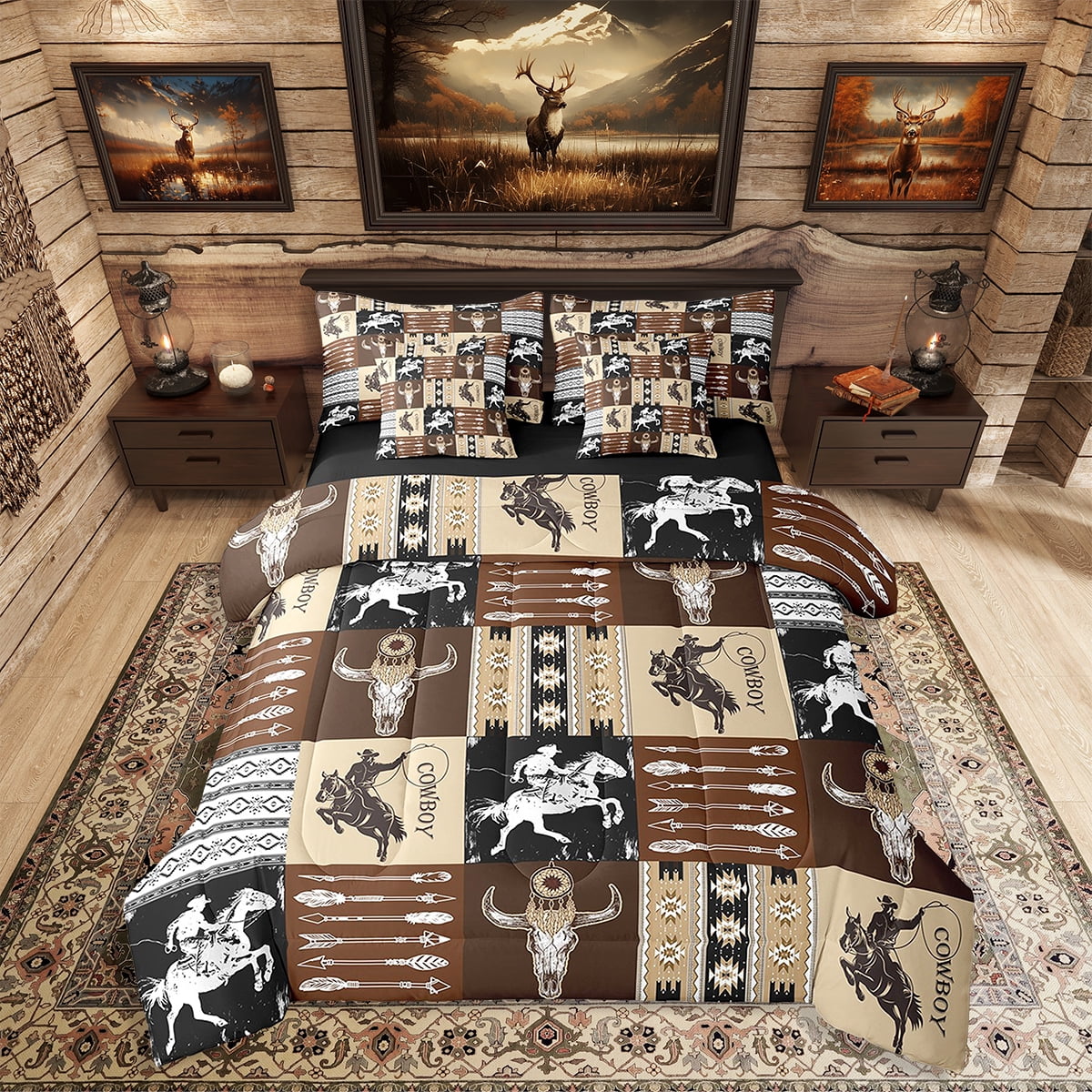 Eosebridal Western Cowboy Comforter Set 7 Pieces Queen Size West Cow ...