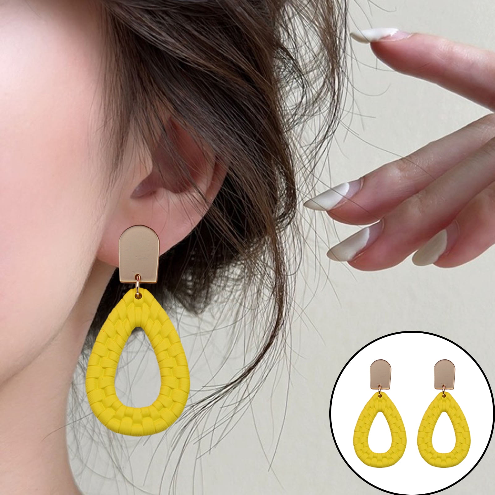 Eosunjian 1 Pair Hollow Braided Waterdrop Shape Dangle Earrings ...