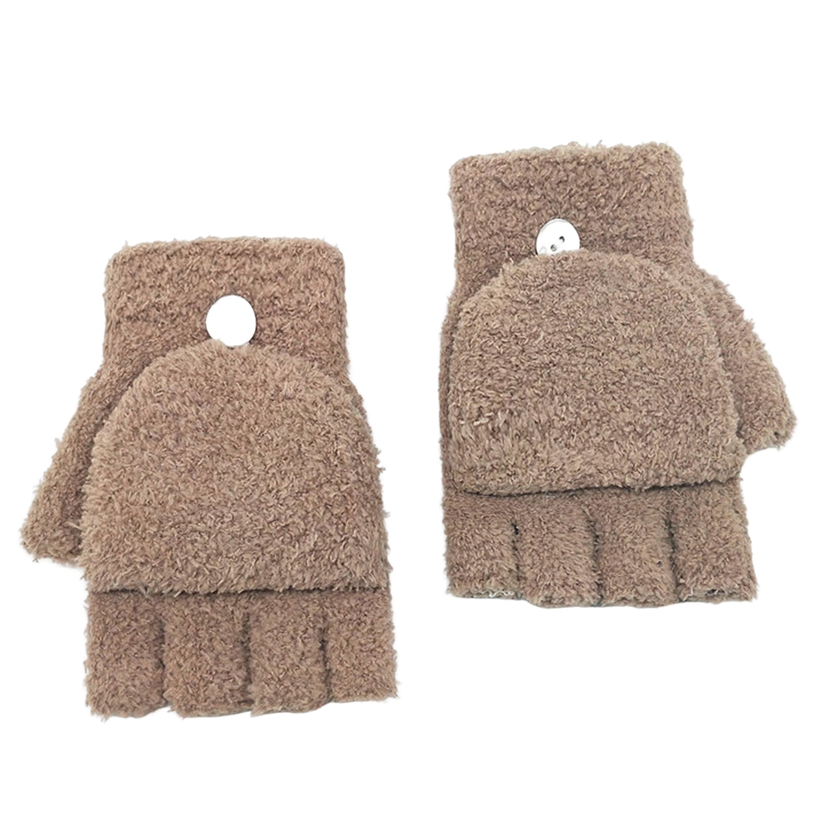 Eosunjian 1 Pair Women Gloves Half Finger Flip Fuzzy Solid Color ...
