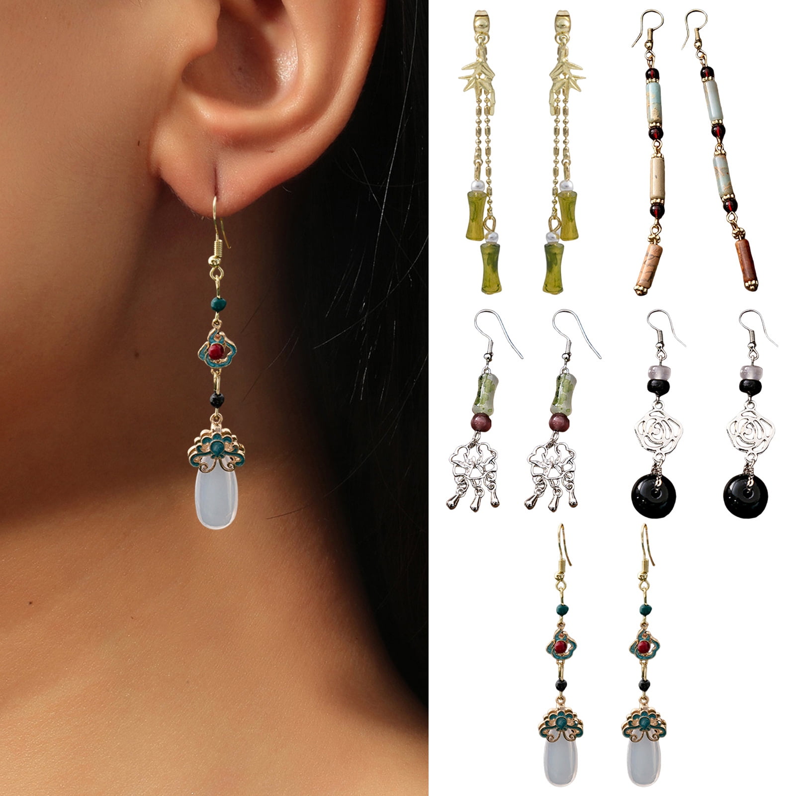 Eosunjian 1 Pair Women Hanging Earrings Hollow Flower Vintage Chinese ...