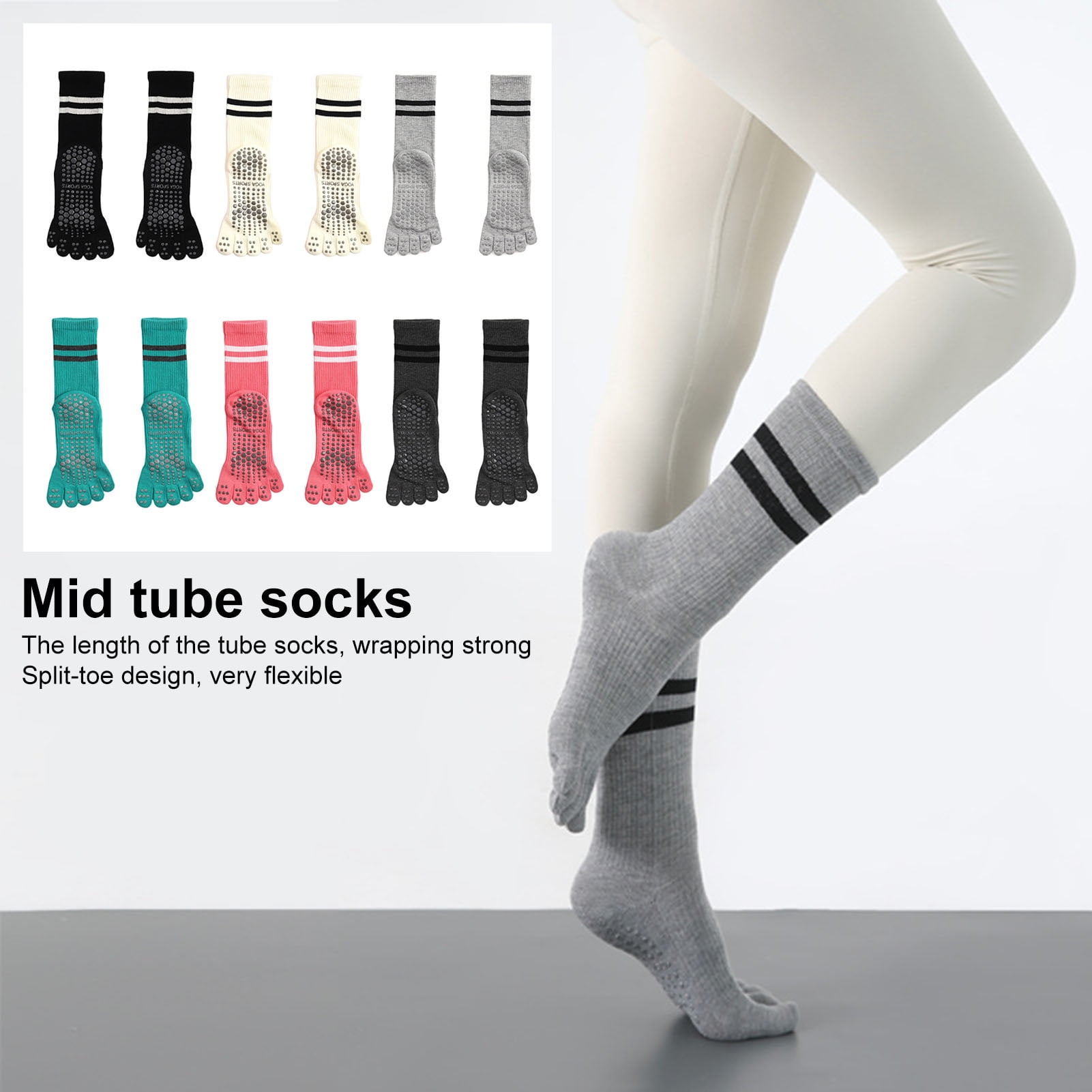 Eosunjian 1 Pair Yoga Socks Anti-skid Silicone Grip Bottom Mid-tube ...