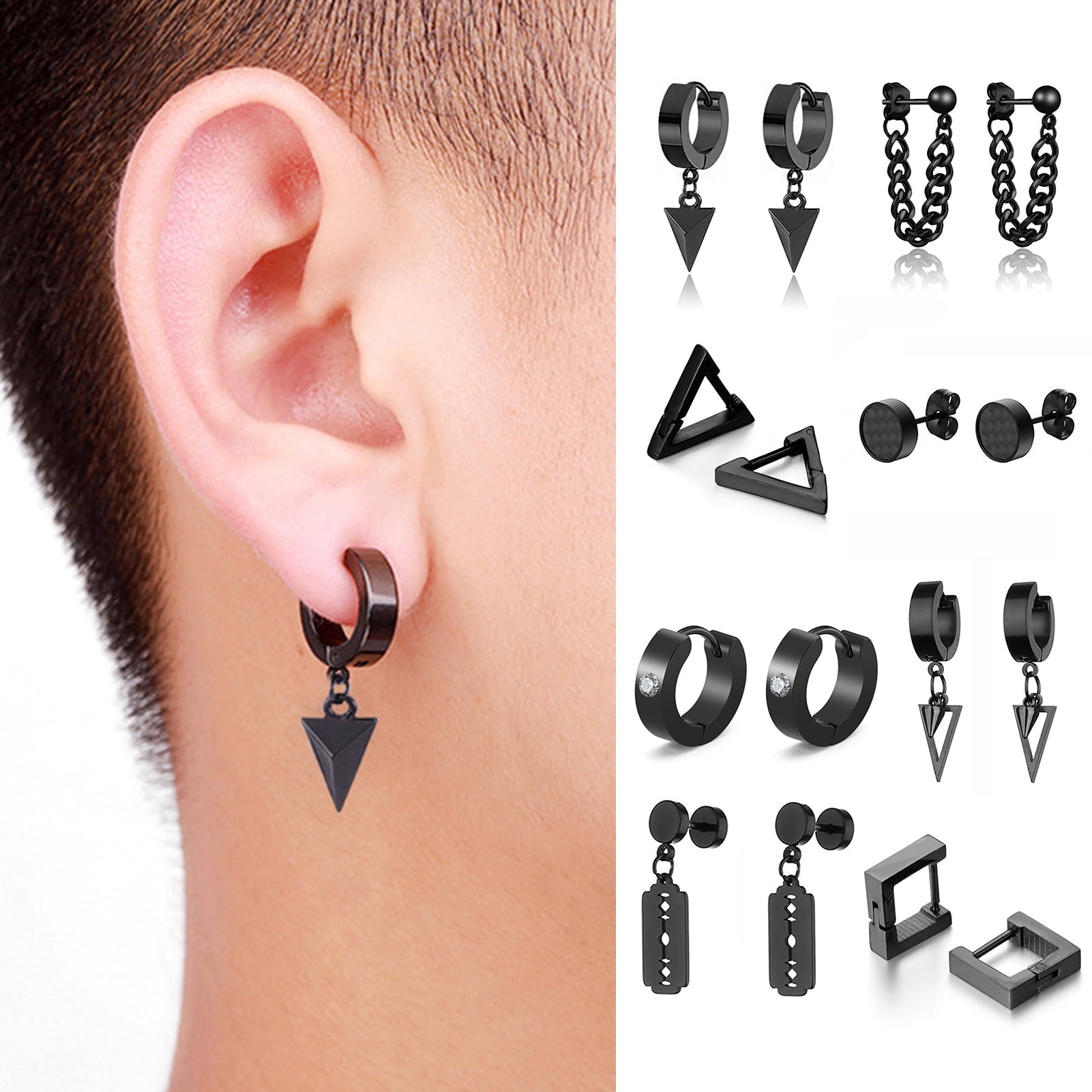 Eosunjian 1 Pc Men Stud Earrings Solid Color Punk Style Multi Shapes ...