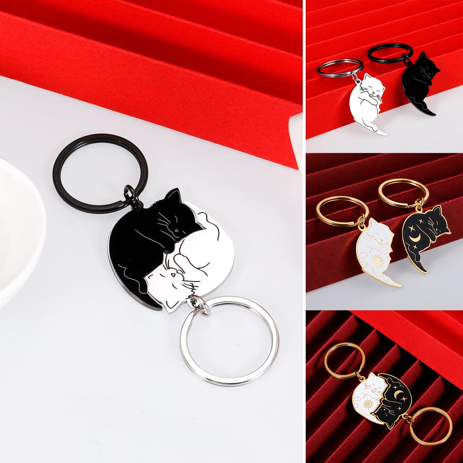 Eosunjian 2Pcs Couple Keychain Cartoon Cat Shape Couple Keychain Set ...