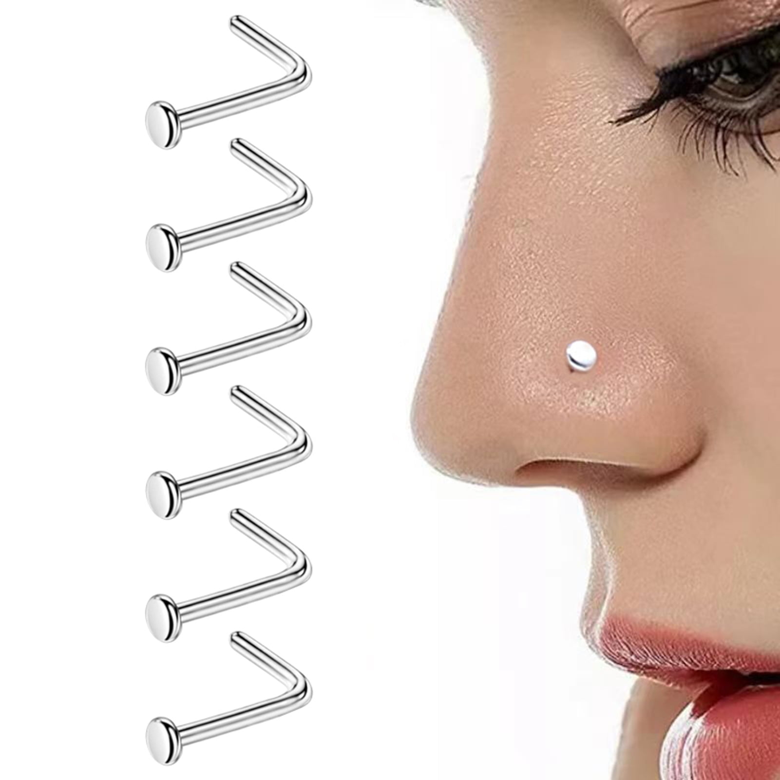 Eosunjian 6 Pcs Nose Studs Stainless Steel Smooth L Shaped Piercing ...