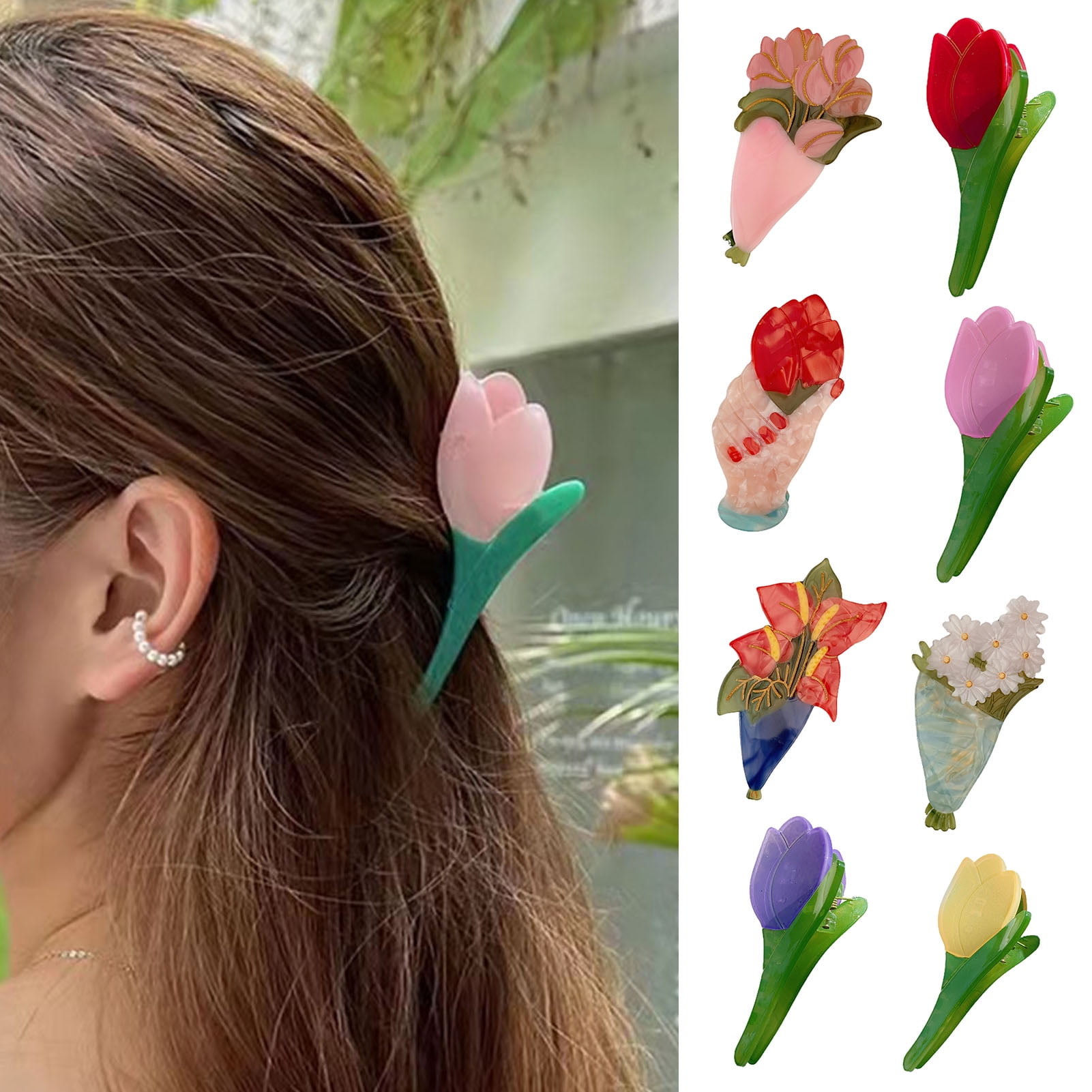 Eosunjian Bright Color Crossing Teeth Big Hair Clip Acetic Acid Tulip ...