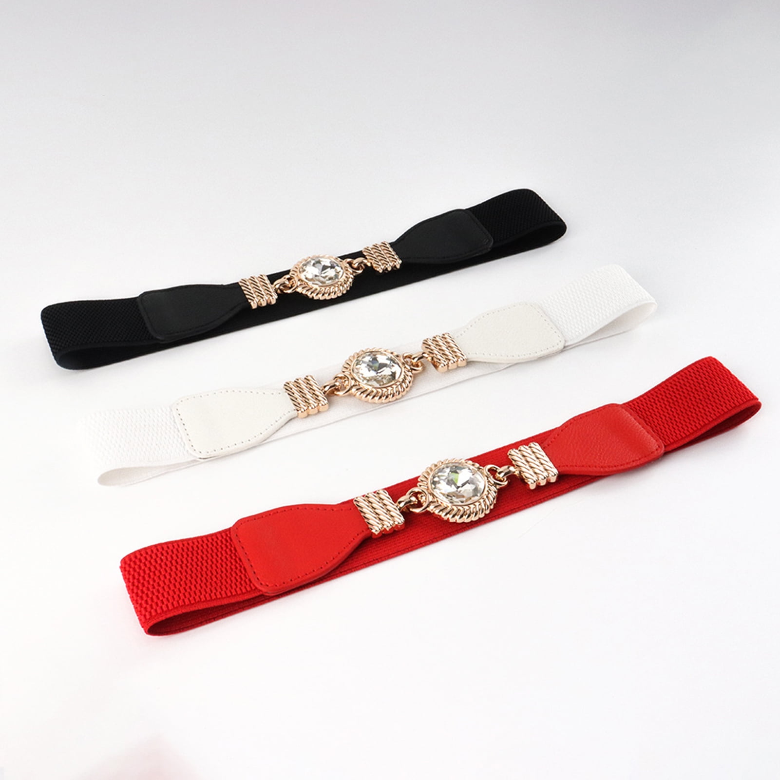 Eosunjian Buckle-Free Wide Faux Leather Dress Belt Women Rhinestone ...